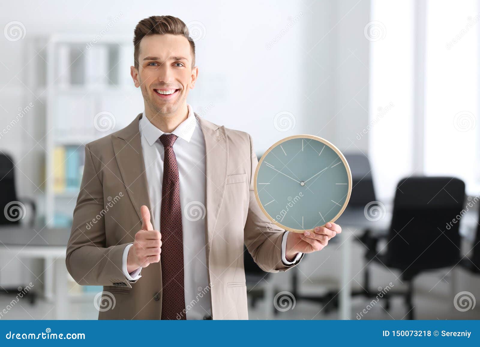 Successful Businessman with Clock in Office. Time Management Concept ...