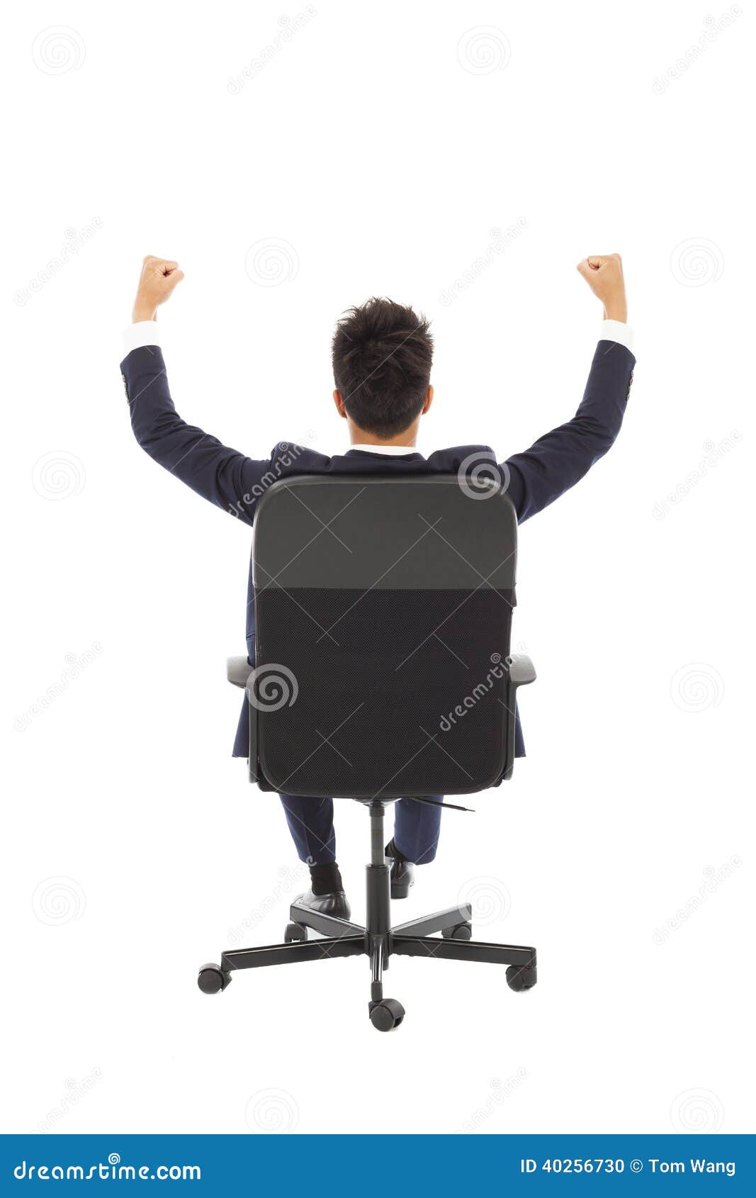 Successful Businessman with Hands Up Stock Photo - Image of relax ...