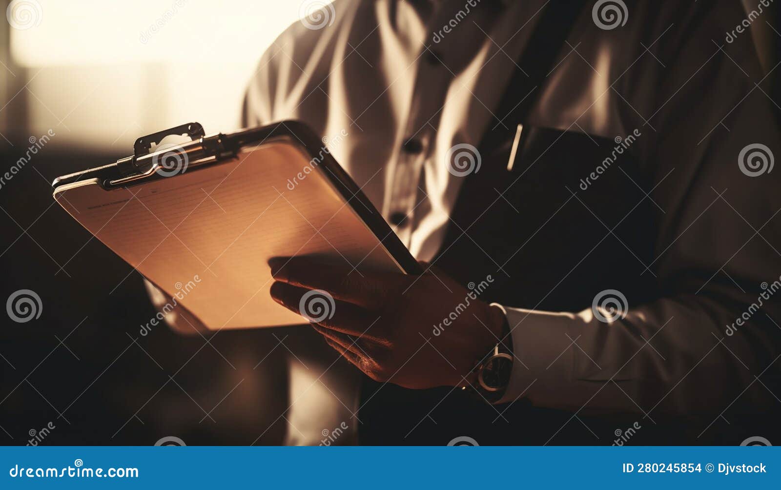 Successful Businessman Holding Equipment, Standing in Backlit Office ...