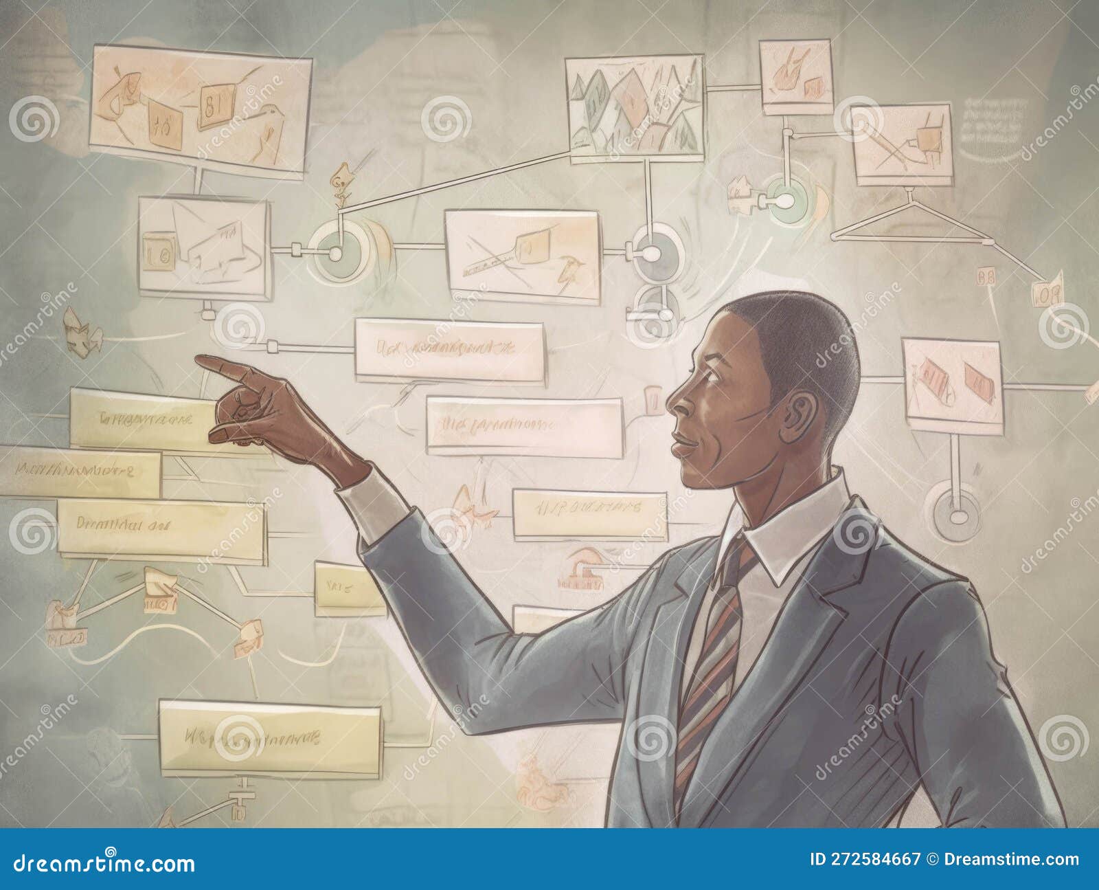 A Successful Businessman Pointing at a Blackboard Covered in a ...