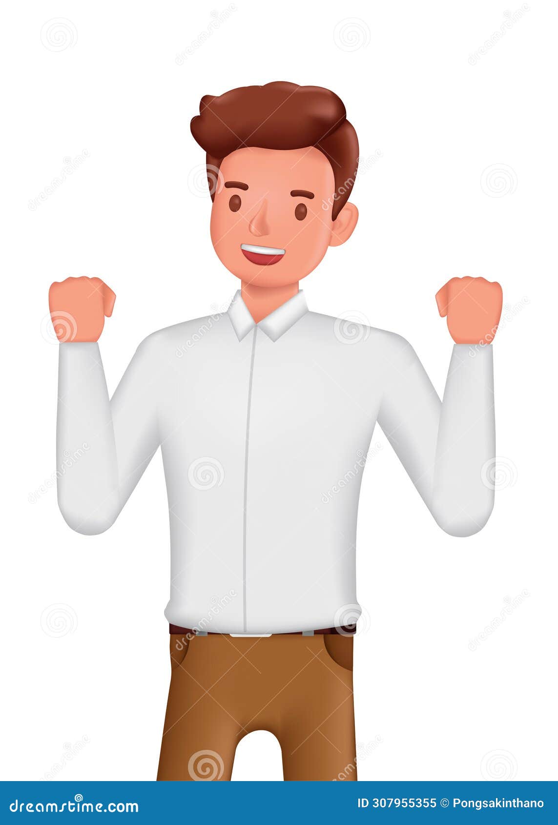 Successful Businessman Raising Hands Victory Pose Character Design. 3d ...