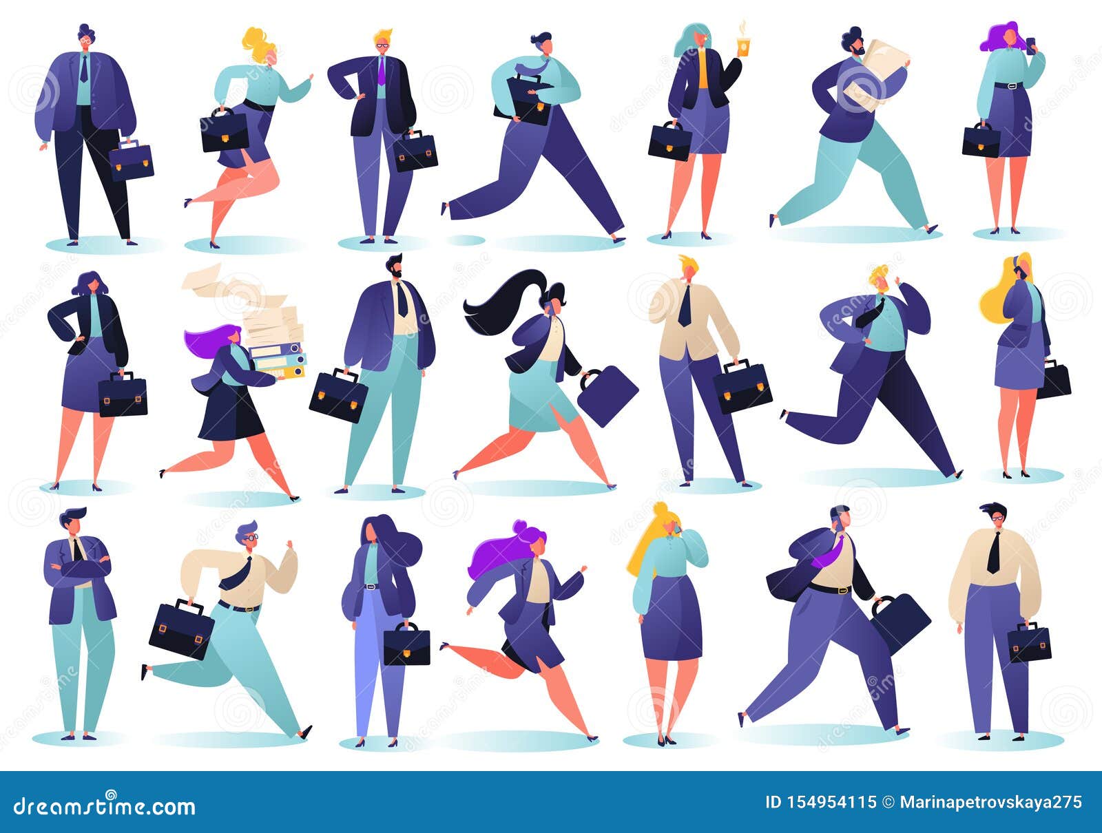 Set of Different Successful Running Businessmen To Achieve Results ...