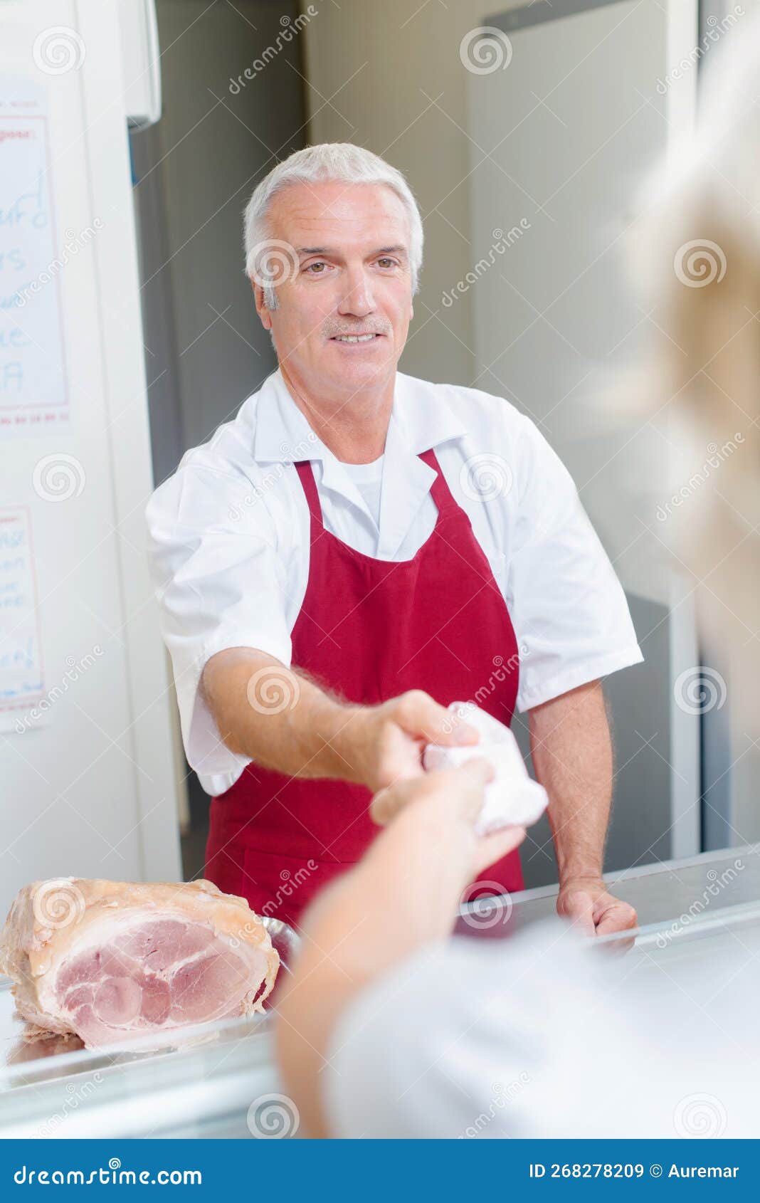 Successful butcher in shop stock image. Image of supermarket - 268278209