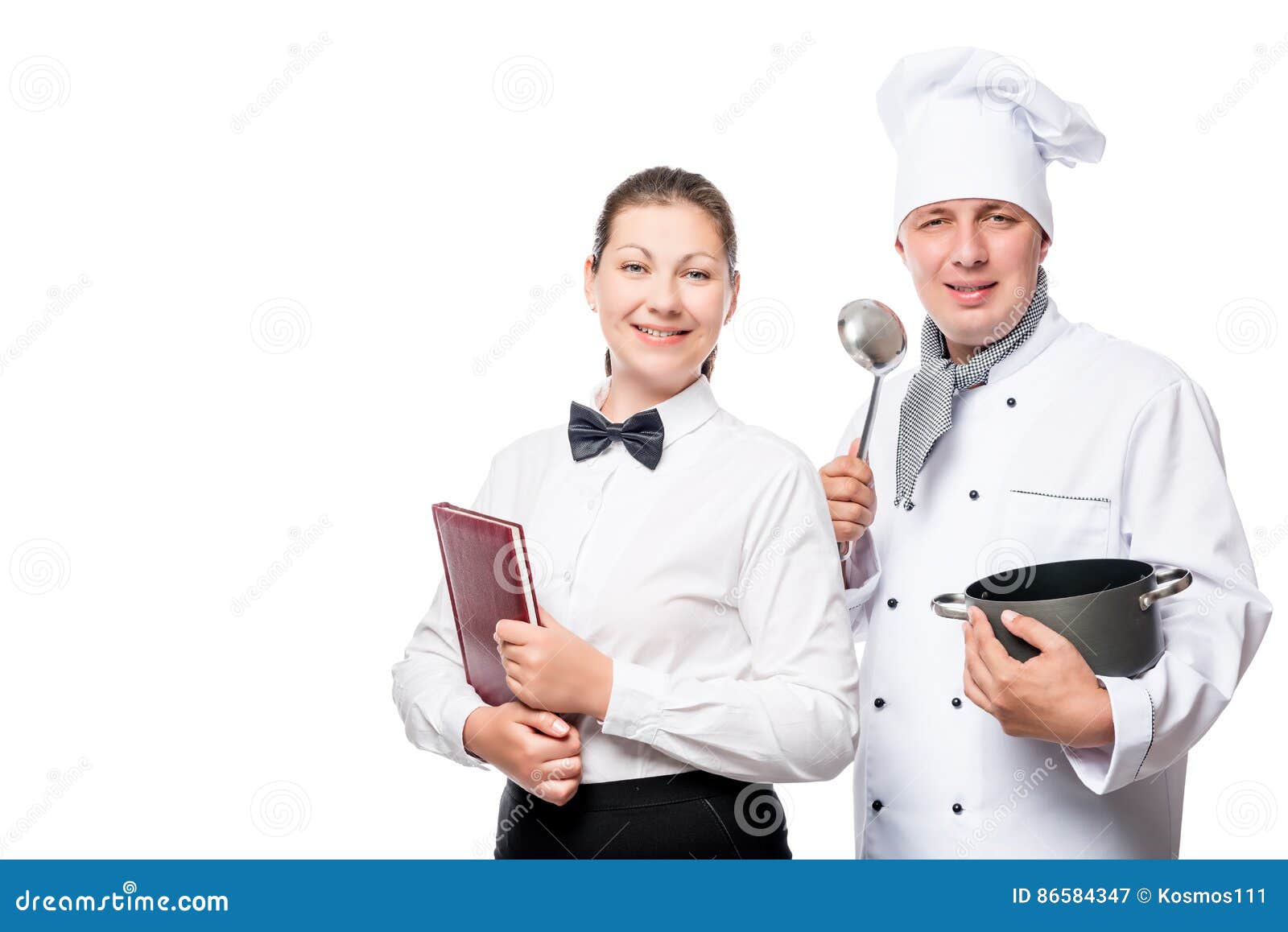 Successful Chef and Waitress in Uniform on a White Stock Image - Image ...