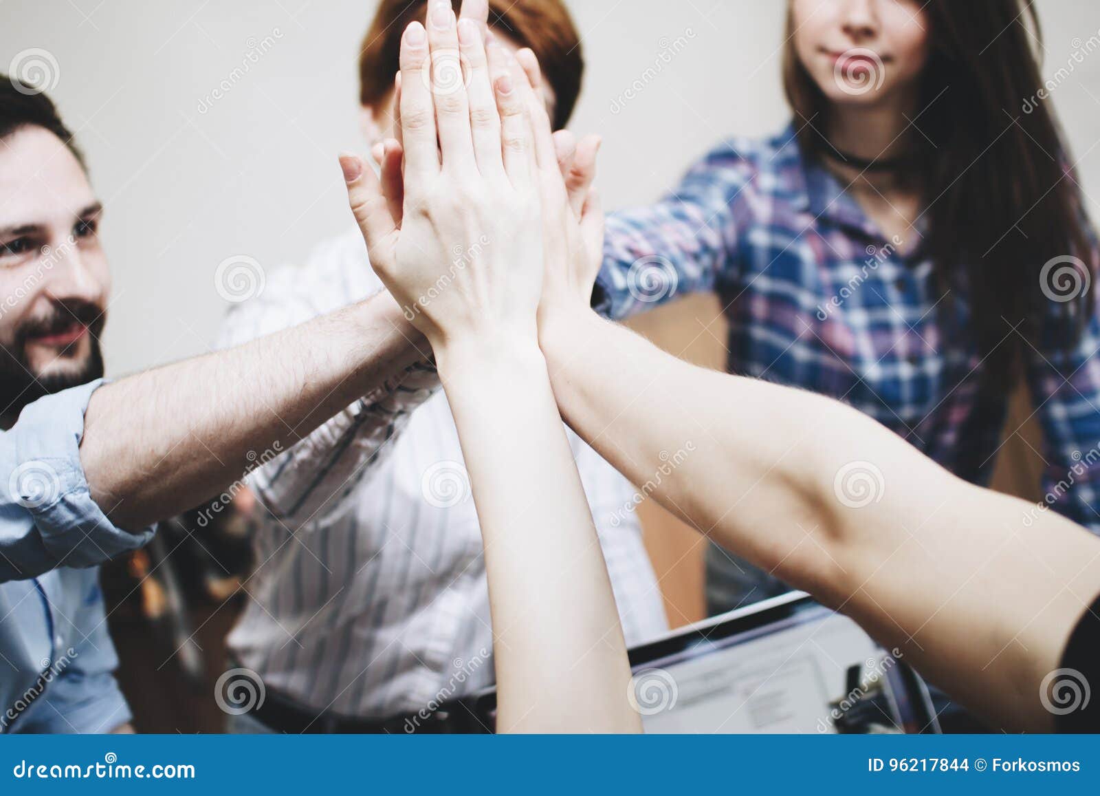 Successful and Cohesive Team of People Make High Five Stock Photo ...