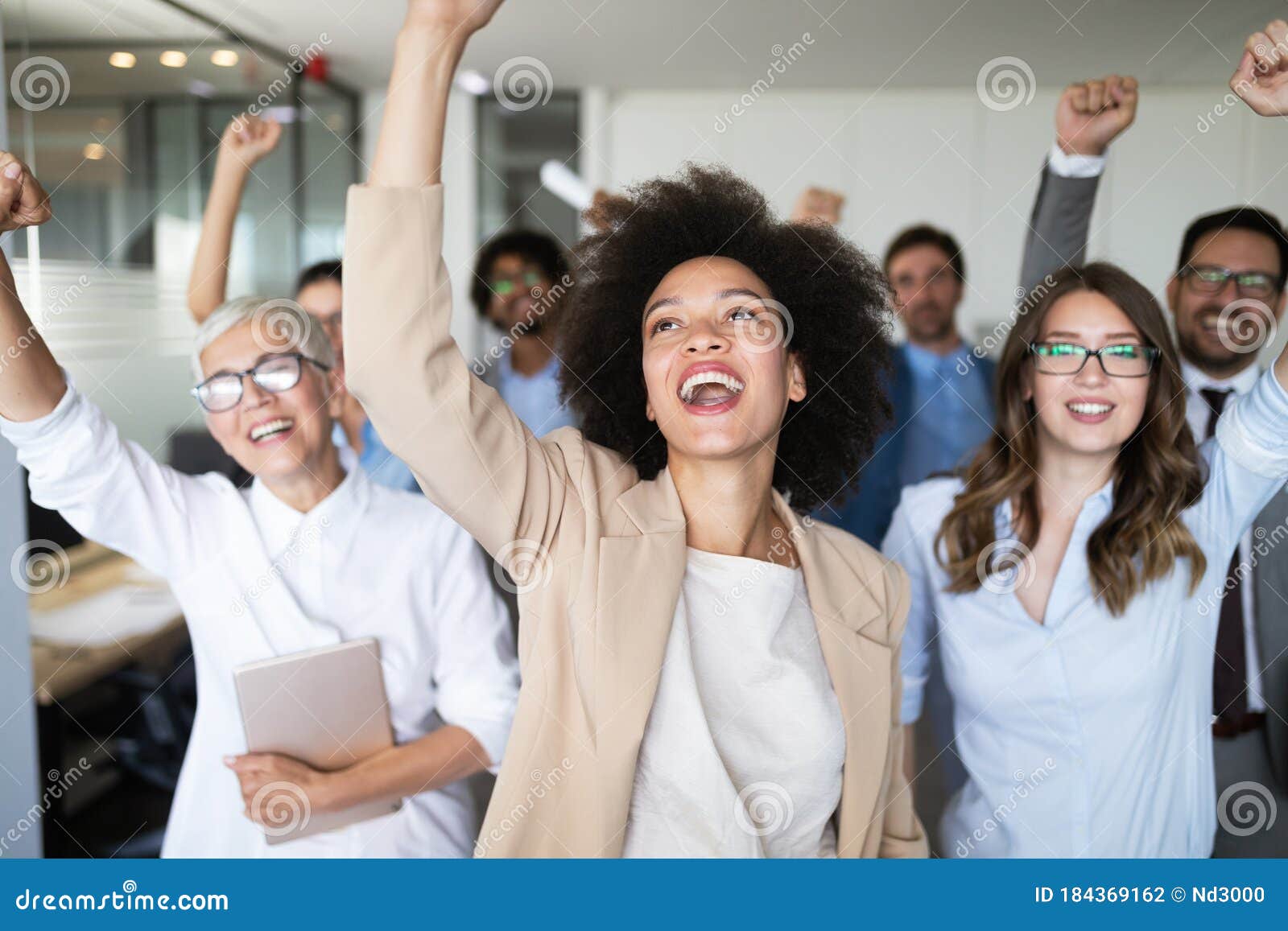 Successful Company with Happy Workers in Office Stock Photo - Image of ...