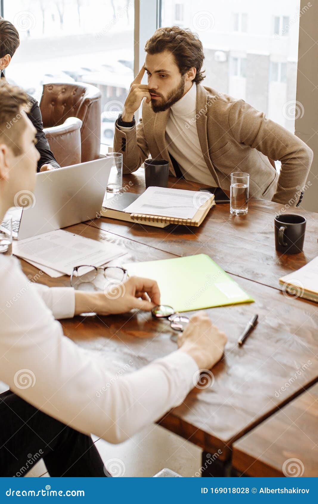 Brainstorming of Caucasian Business Men in Office Stock Photo - Image ...