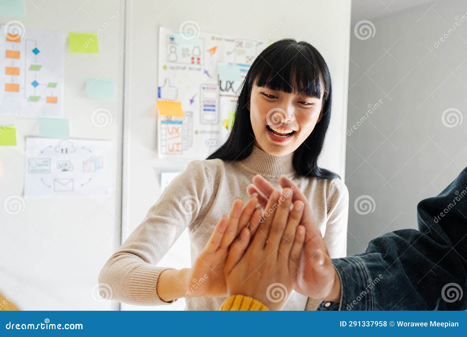 Successful Creative Business Team Stacking Hands Together, Celebrating ...