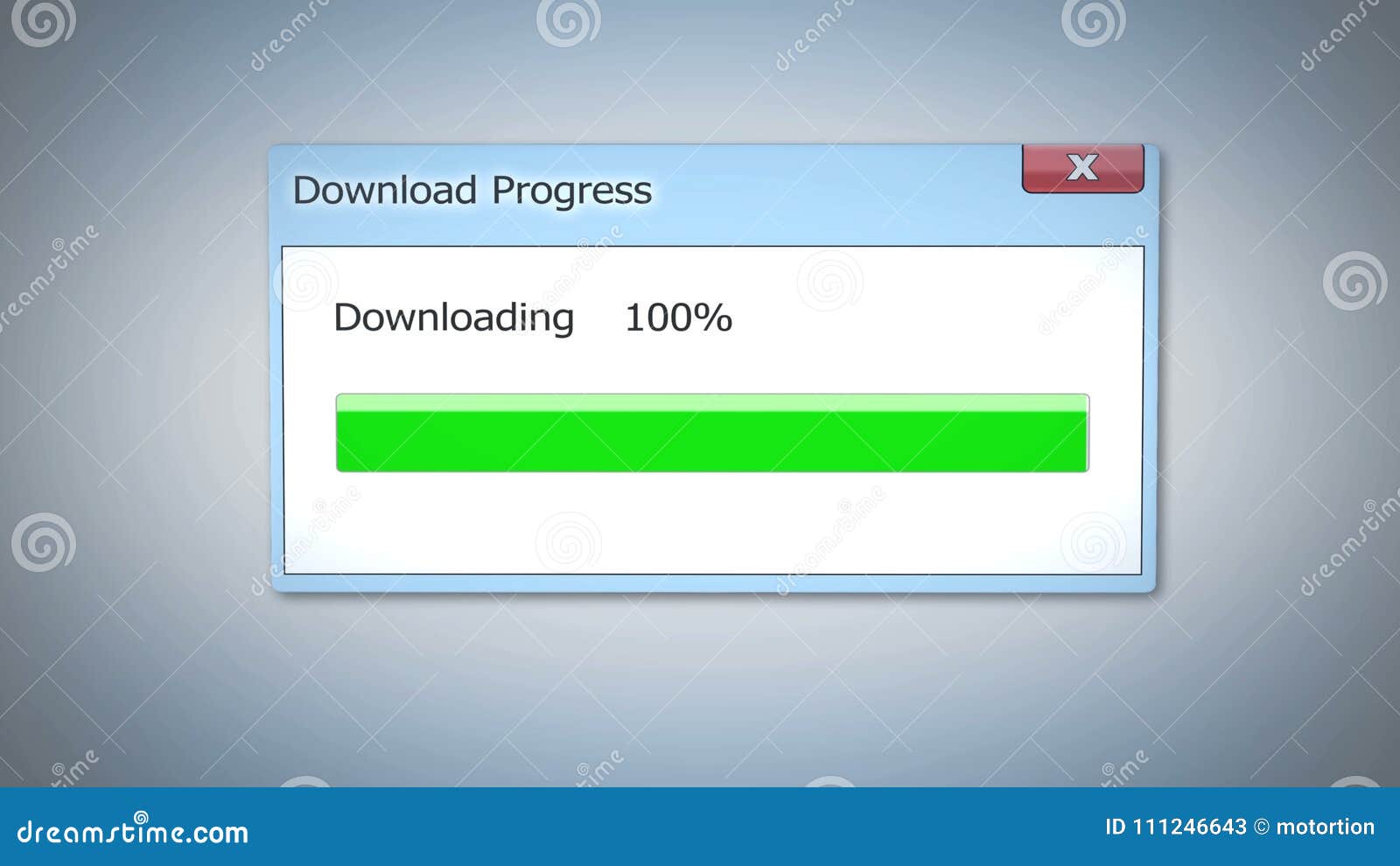 Successful Download Process, Dialog Box with Green Status Bar, Outdated ...