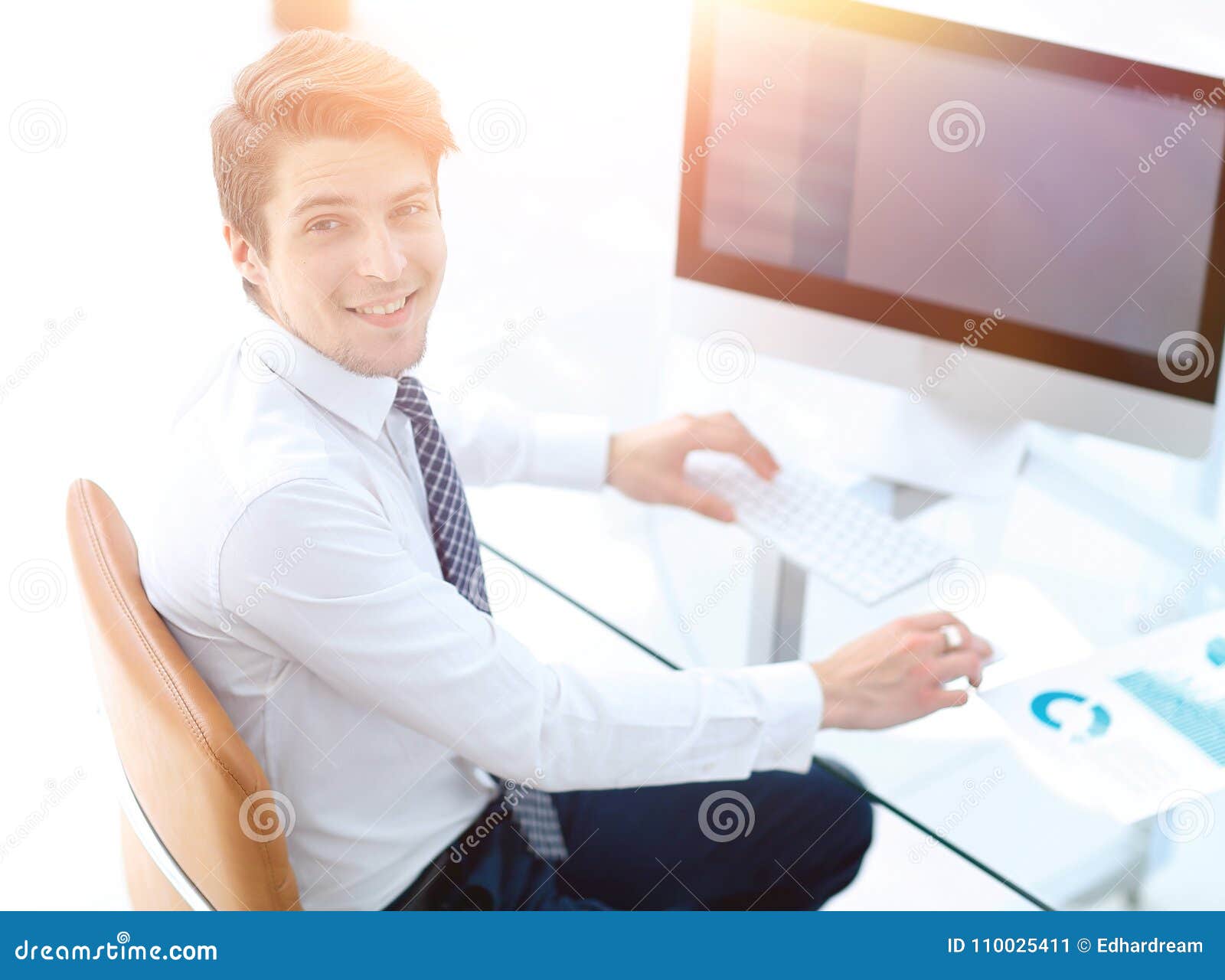 Employee Sitting in Front of a Computer Screen Stock Image - Image of ...