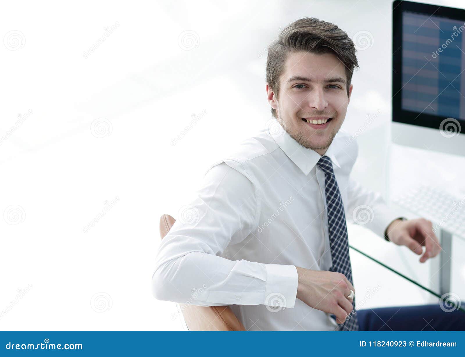Employee Sitting in Front of a Computer Screen Stock Image - Image of ...