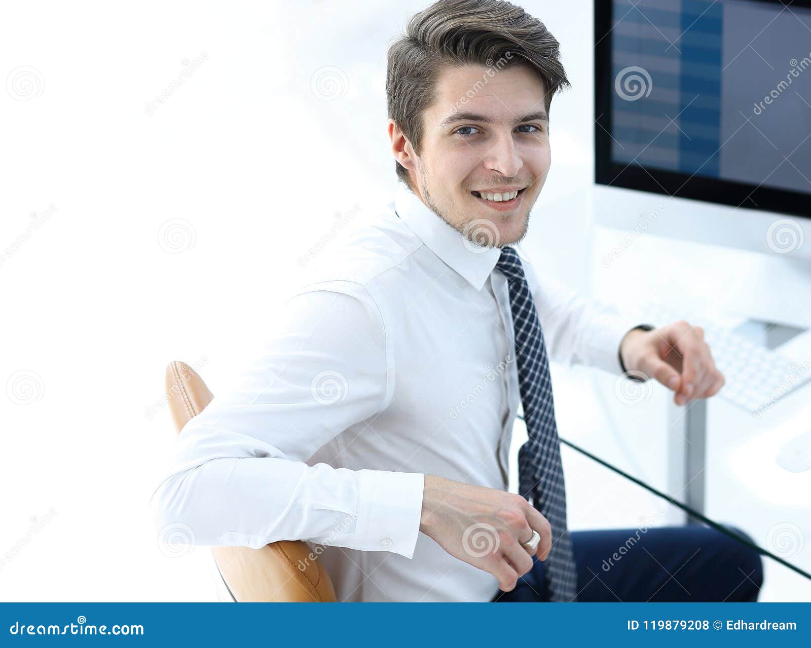 Employee Sitting in Front of a Computer Screen Stock Photo - Image of ...