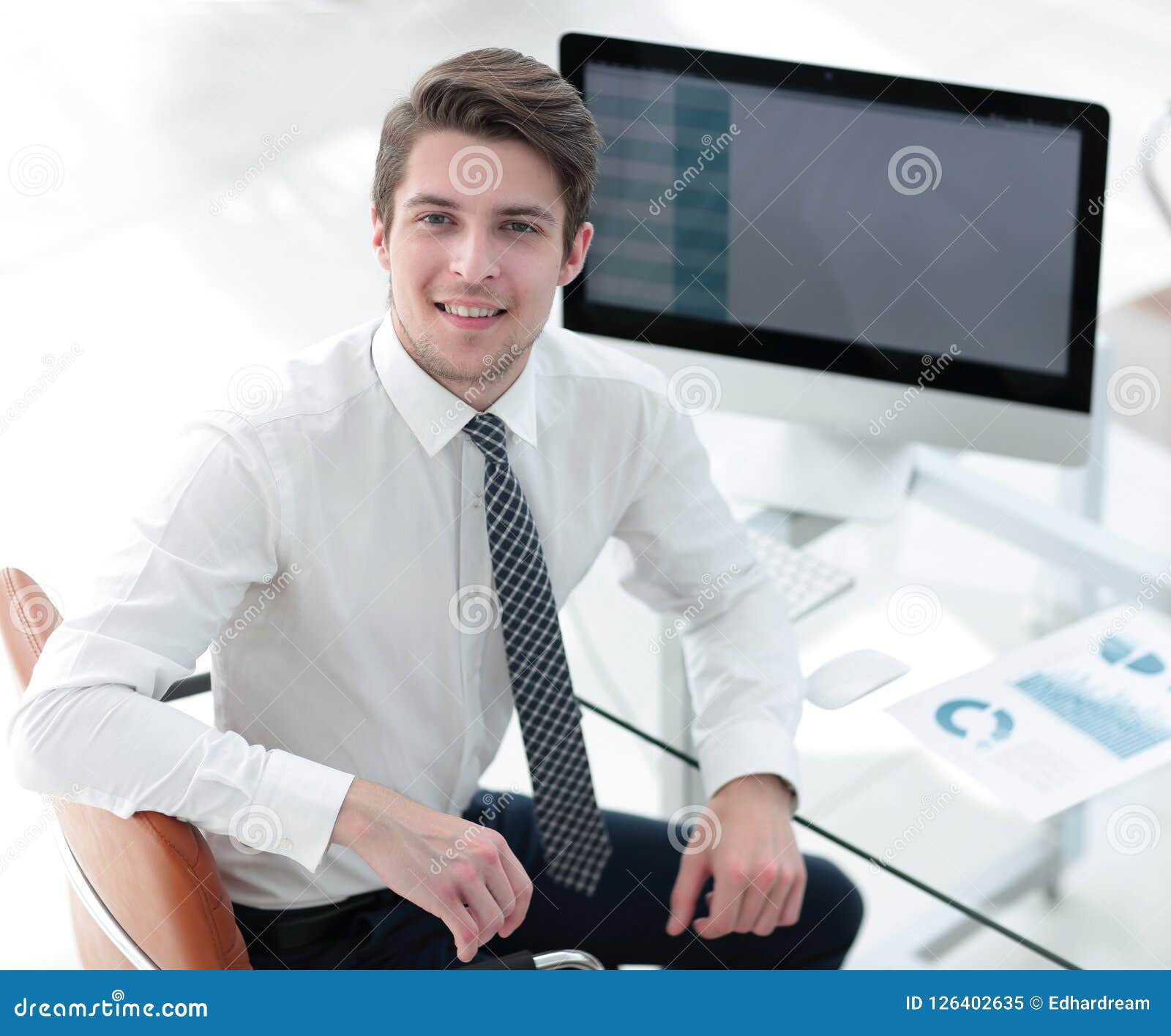 Employee Sitting in Front of a Computer Screen Stock Image - Image of ...