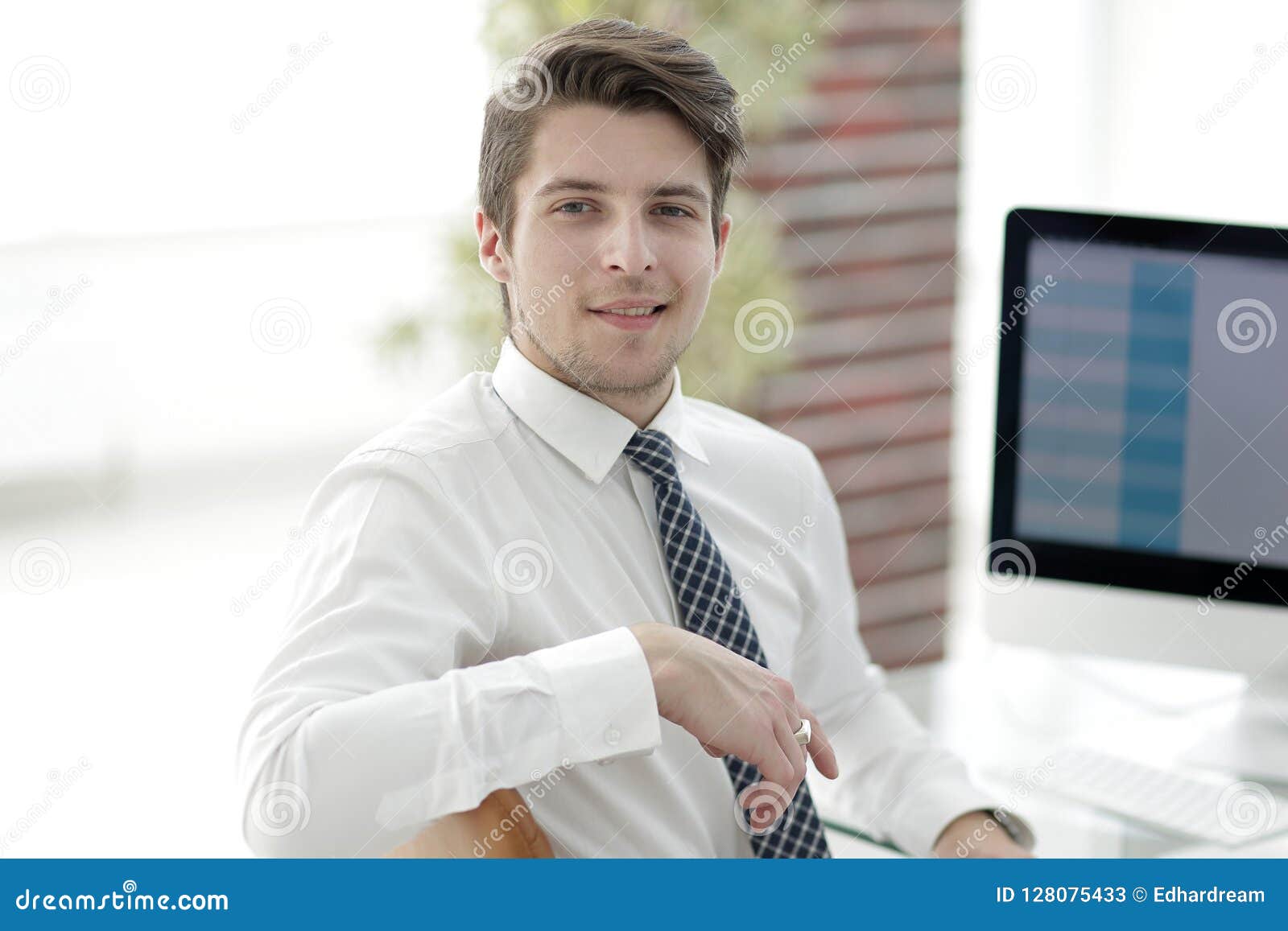 Employee Sitting in Front of a Computer Screen Stock Image - Image of ...