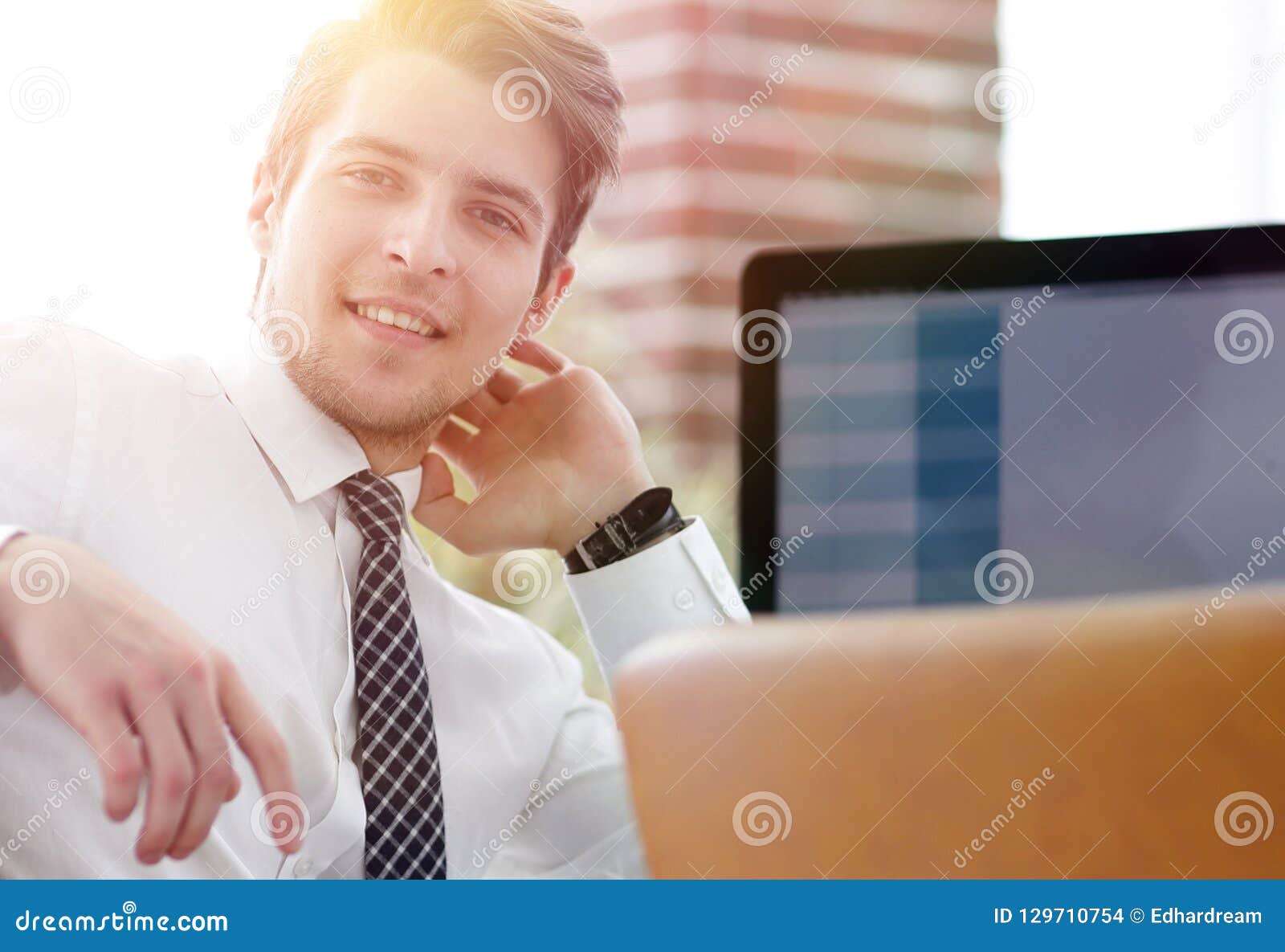 Employee Sitting in Front of a Computer Screen Stock Photo - Image of ...