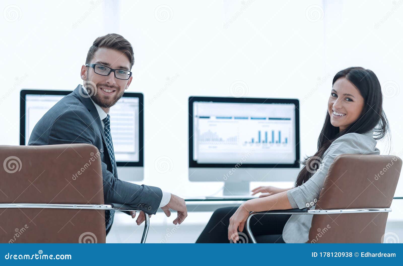 Successful Employees Sitting at Table in Office. Stock Photo - Image of ...