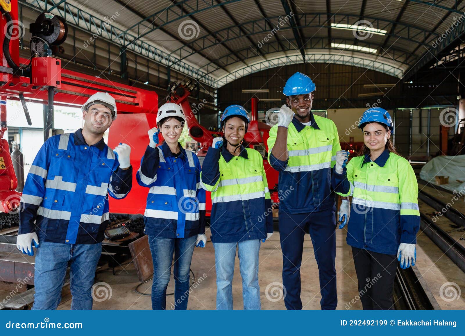 Successful Engineer Automation Robot Technician Show Hand.Teamwork ...