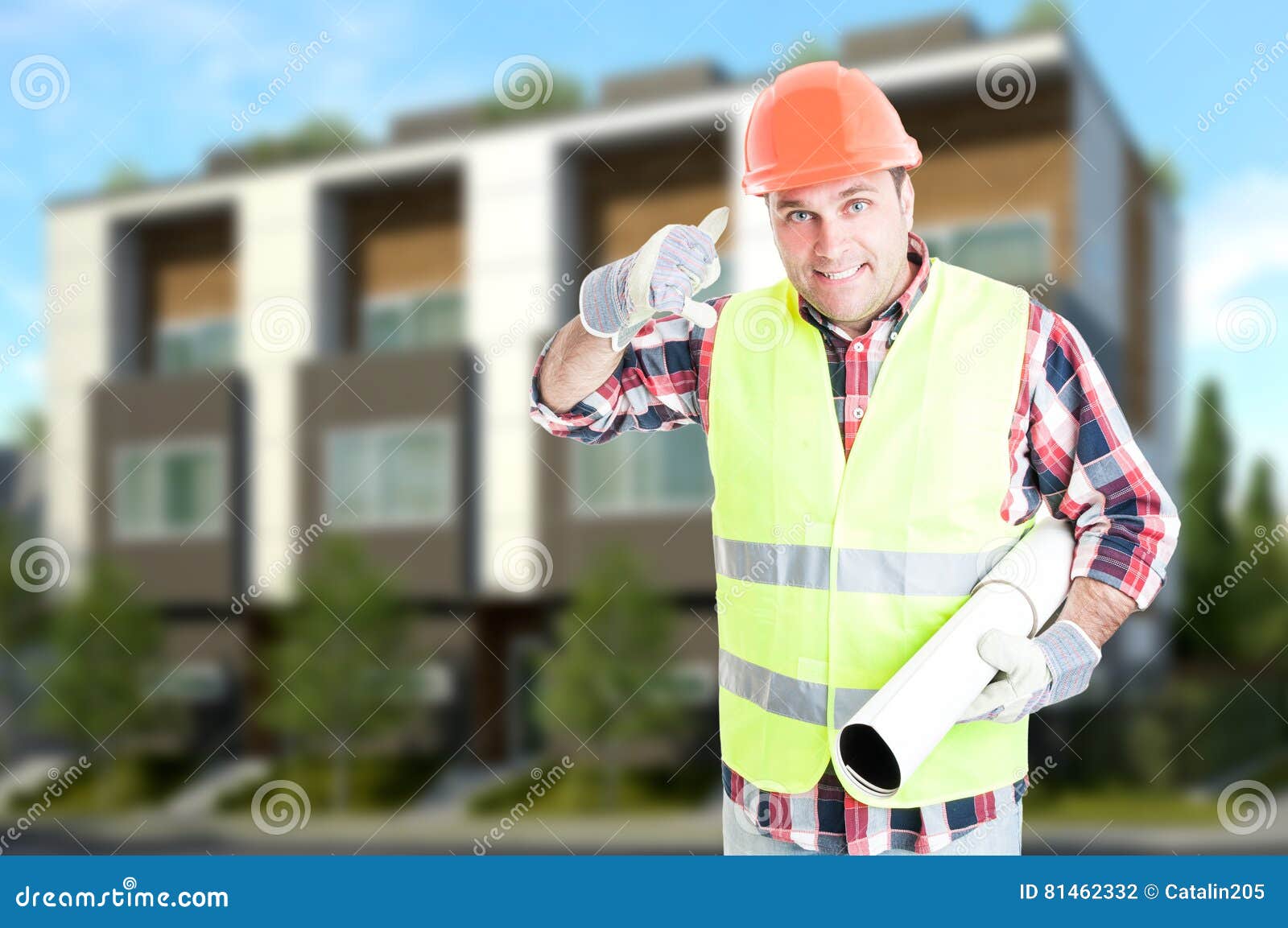 Successful Engineer or Builder Doing a Call Gesture Stock Photo - Image ...