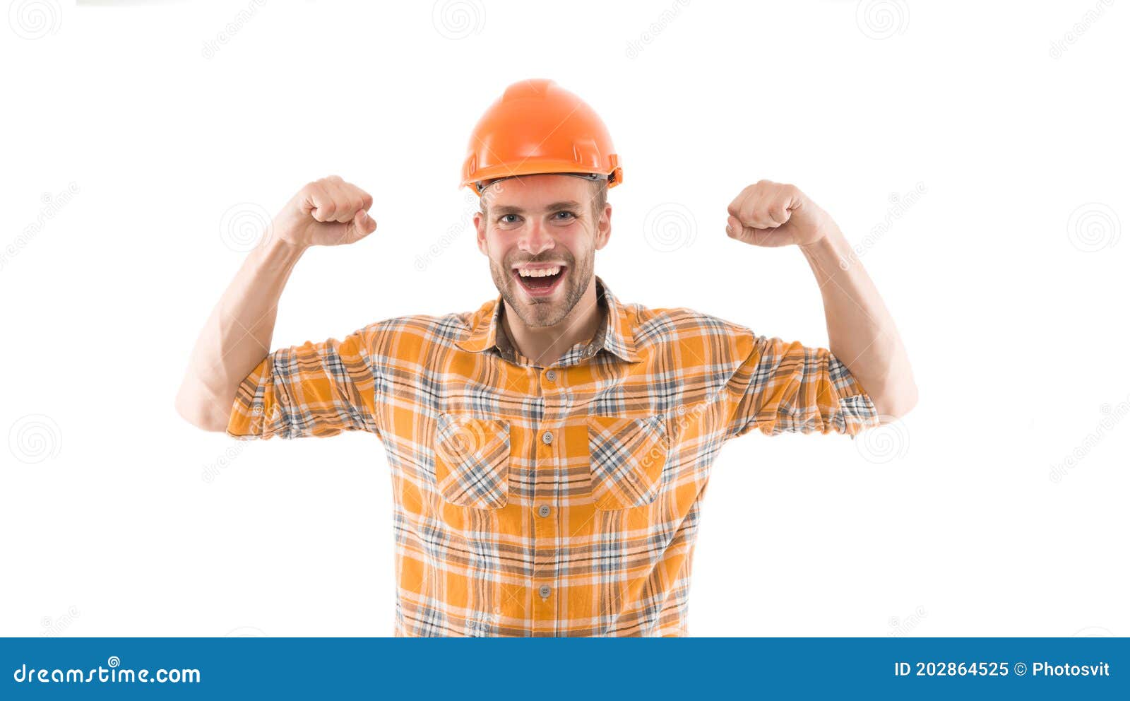 Successful Engineer. Man Builder Yellow Background. Professional ...