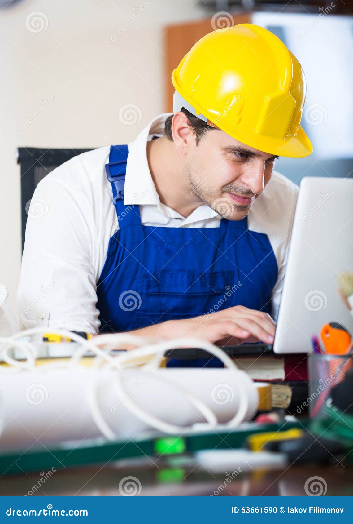 Successful Engineer in Uniform Working Stock Photo - Image of european ...
