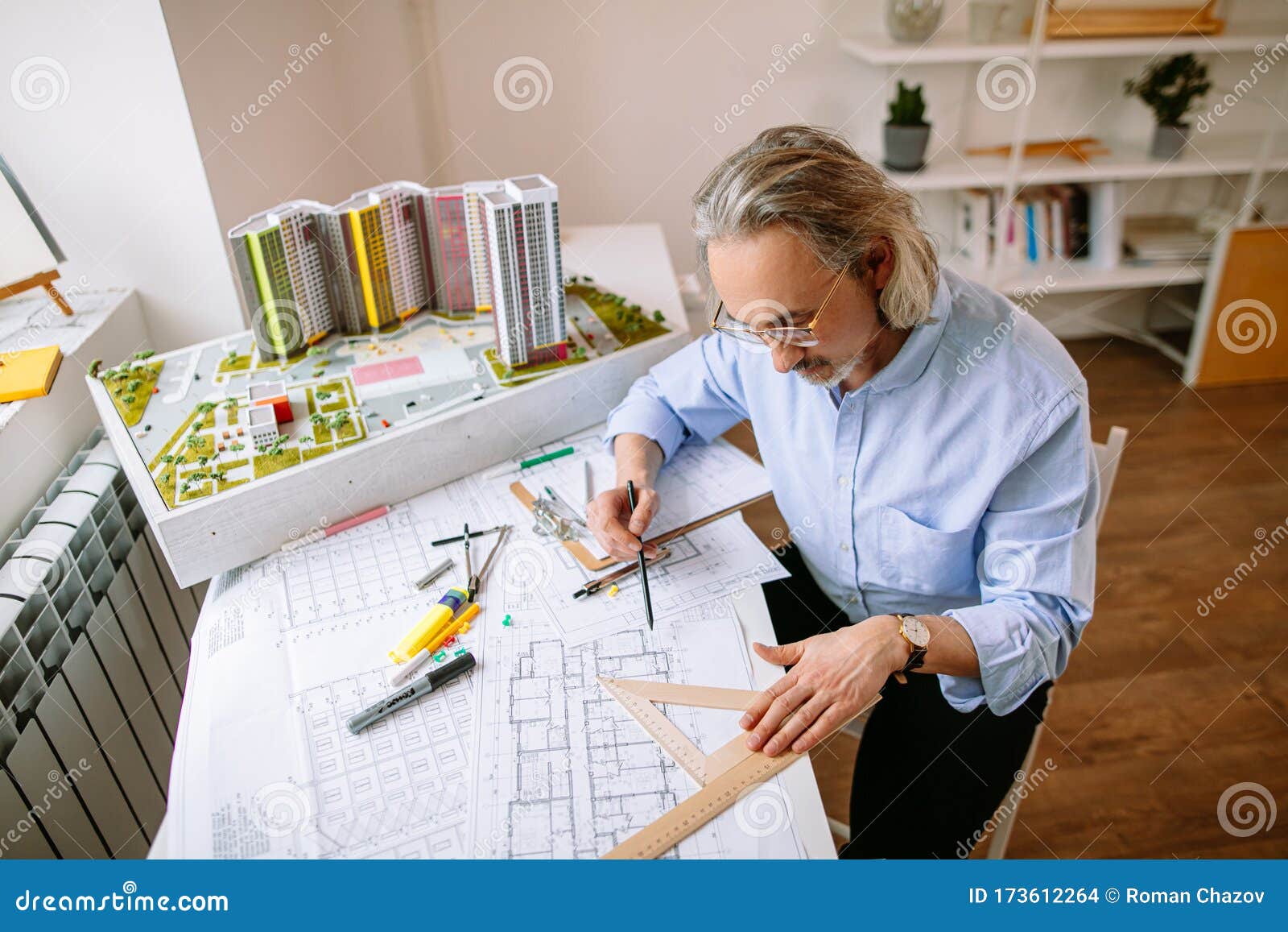 Successful Expert of Engineering, Senior Architect Work in Office Stock ...
