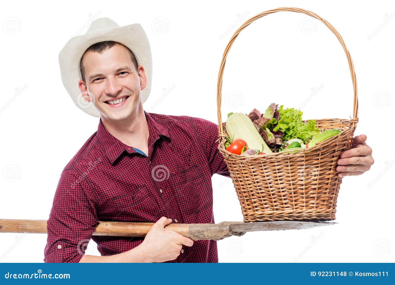 Successful Farmer Hold Plant In Ground In Hands. Muscular Ranch Man In ...