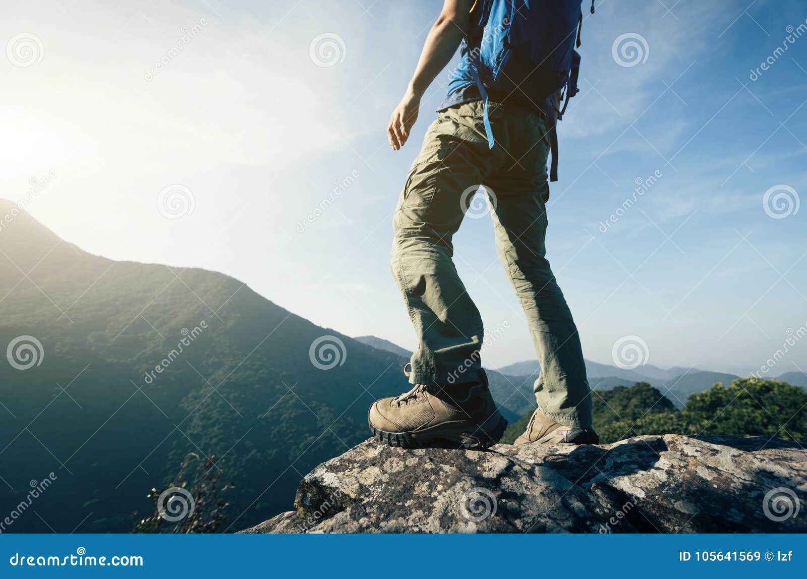 Backpacker Enjoy the View Cliff Edge Stock Image - Image of freedom ...