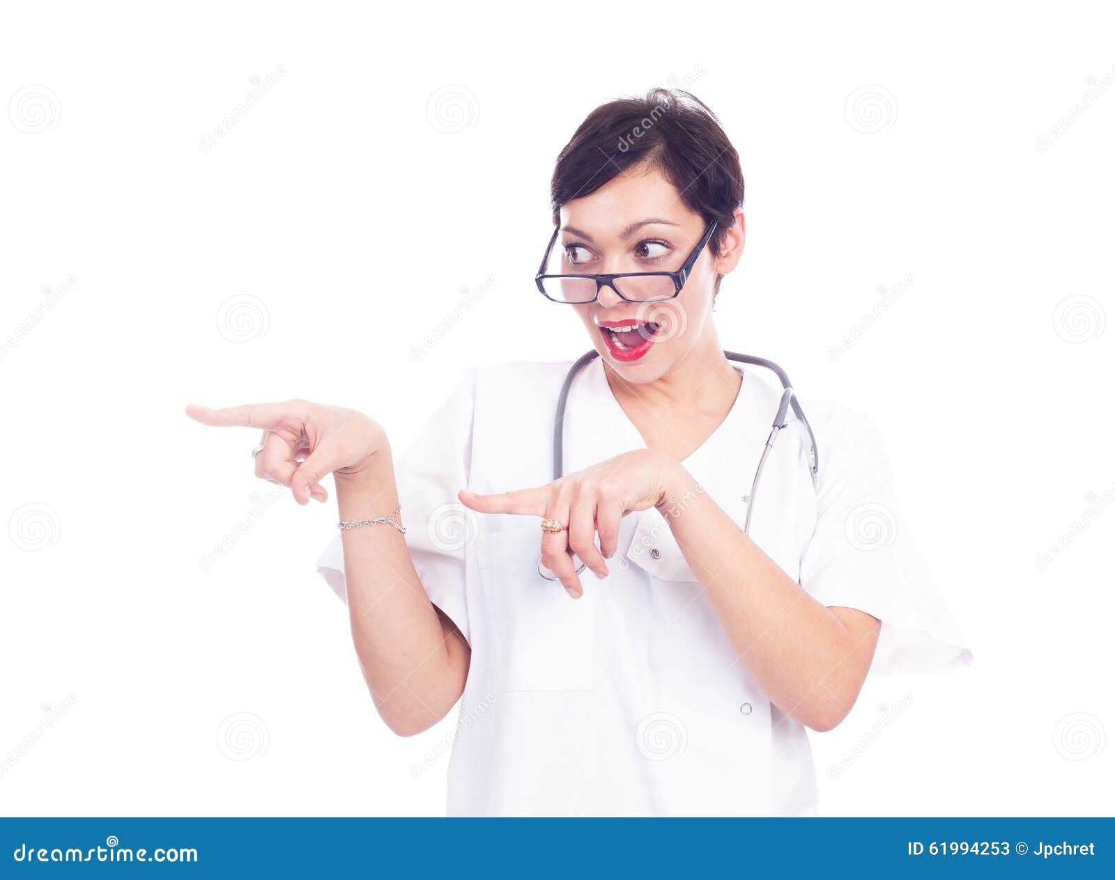 Successful Female Doctor Pointing Something Stock Image - Image of ...
