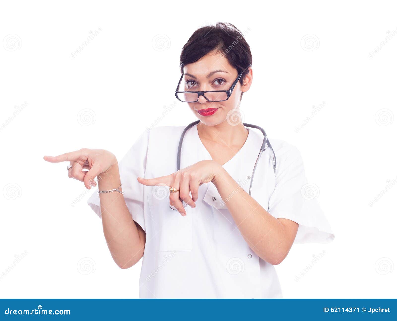 Successful Female Doctor Pointing Something Stock Image - Image of ...