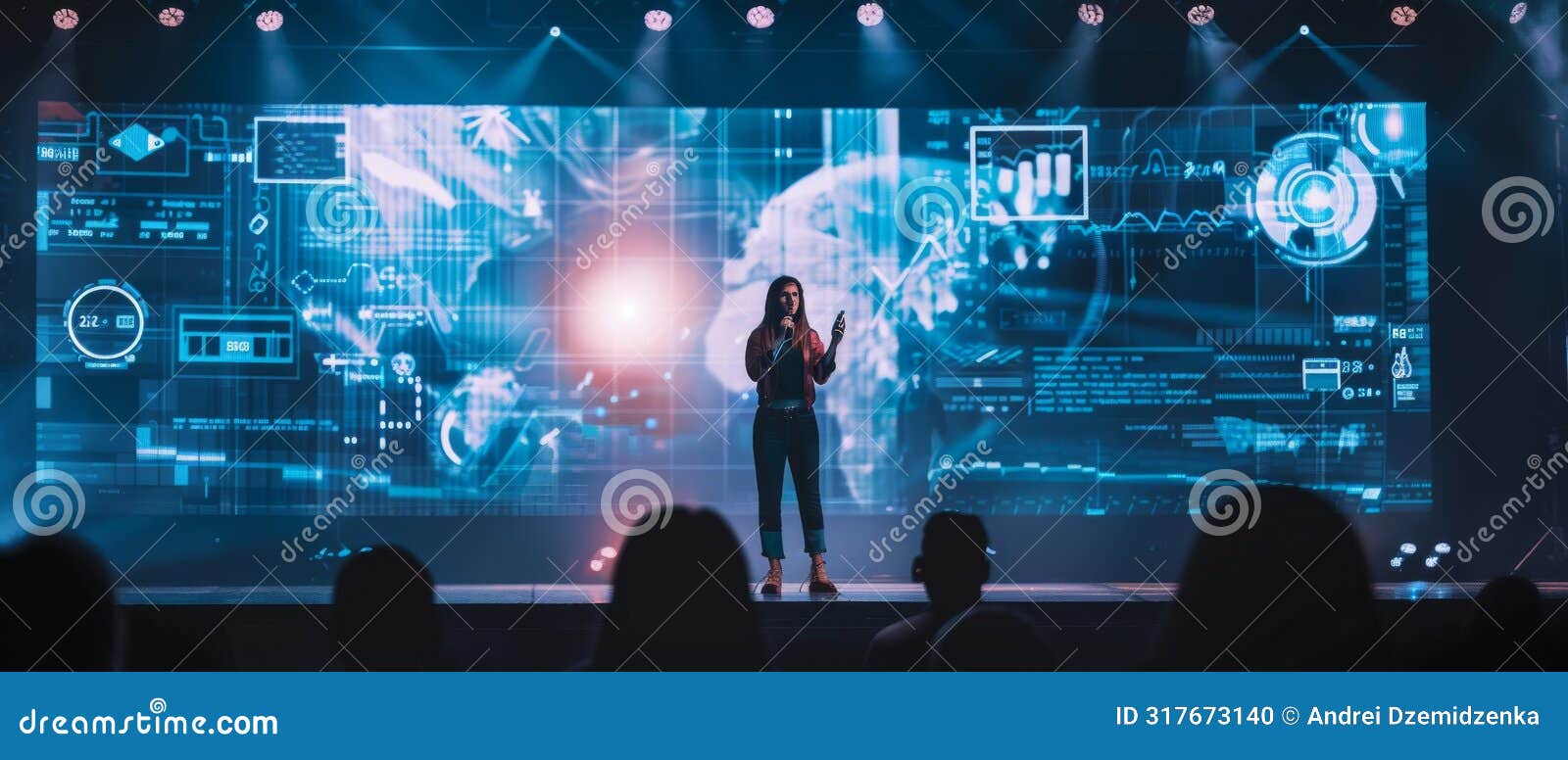 Successful Female Speaker Deploys a Remote Control during a ...