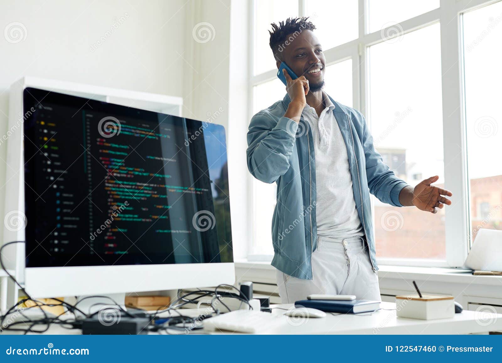 Successful Freelance Coder on Phone Stock Photo - Image of engineer ...