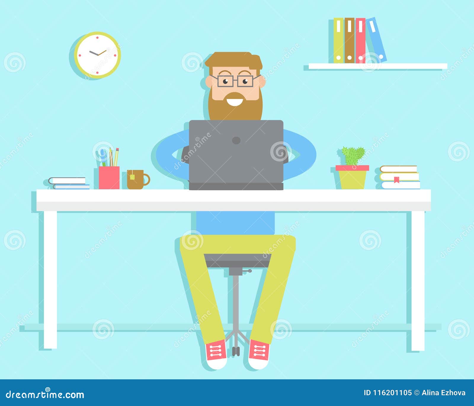 A Successful Freelancer with a Computer Stock Vector - Illustration of ...