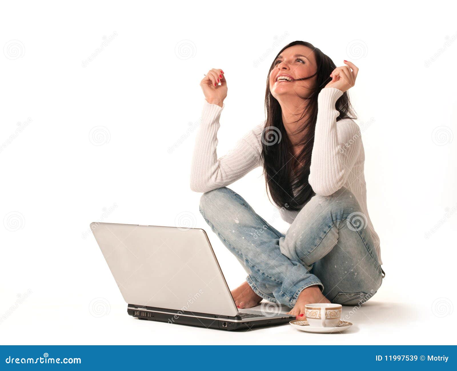 Successful Girl with a Computer Stock Image - Image of european, happy ...