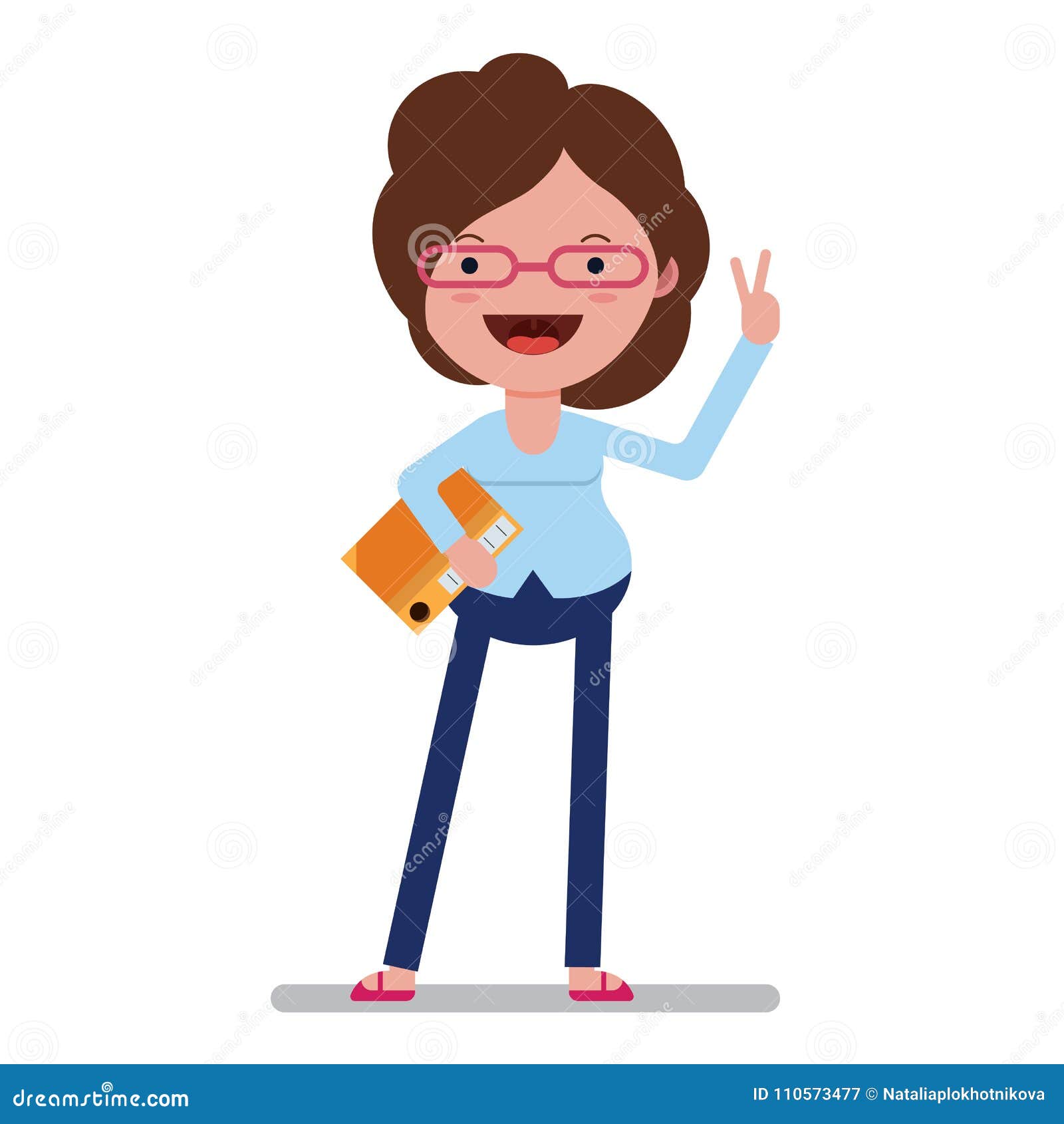 A Successful Girl with an Office Folder with Glasses. Vector. Fl Stock ...