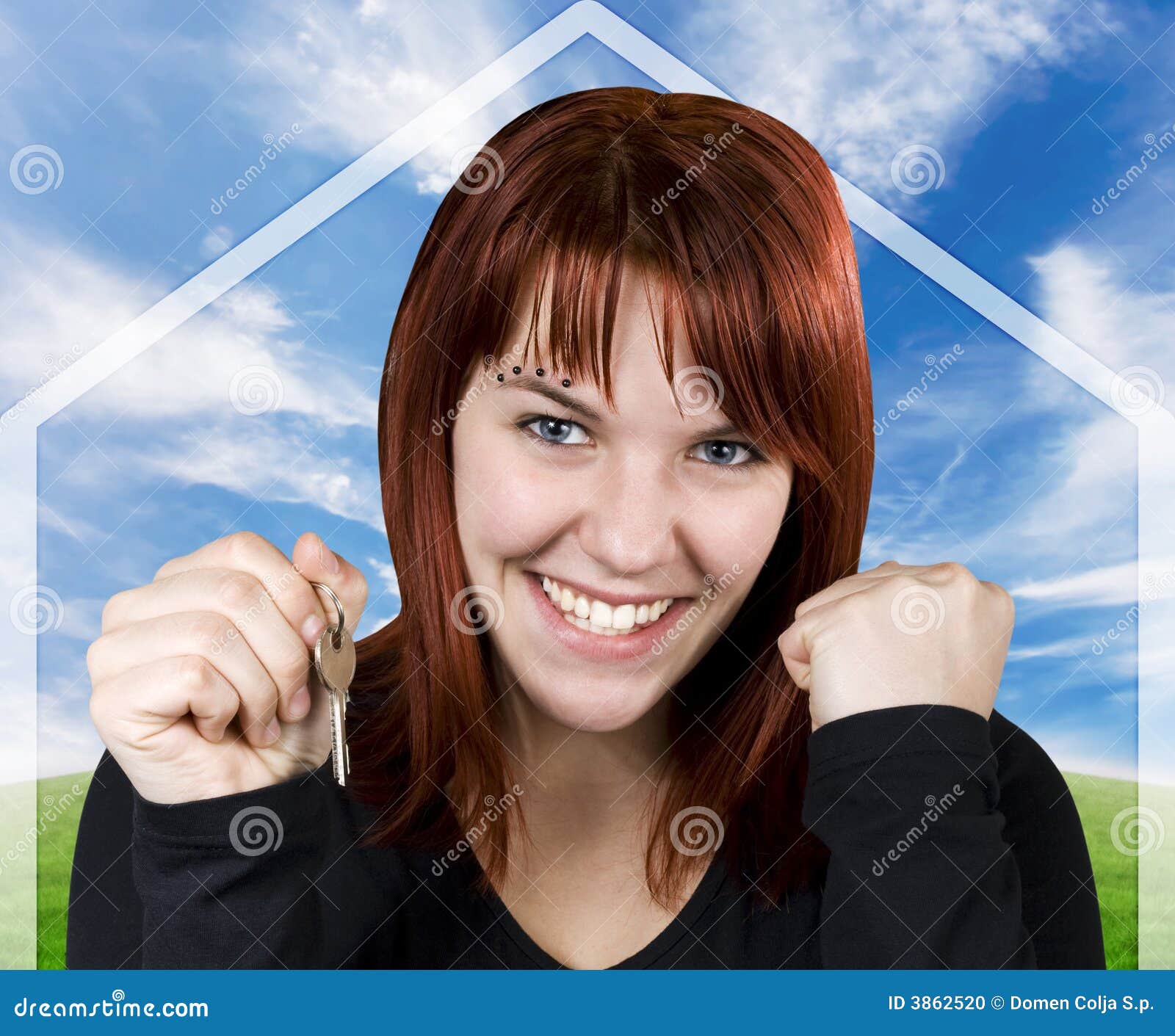Successful Girl Smiling Holding Keys Stock Photo - Image of happy, hair ...