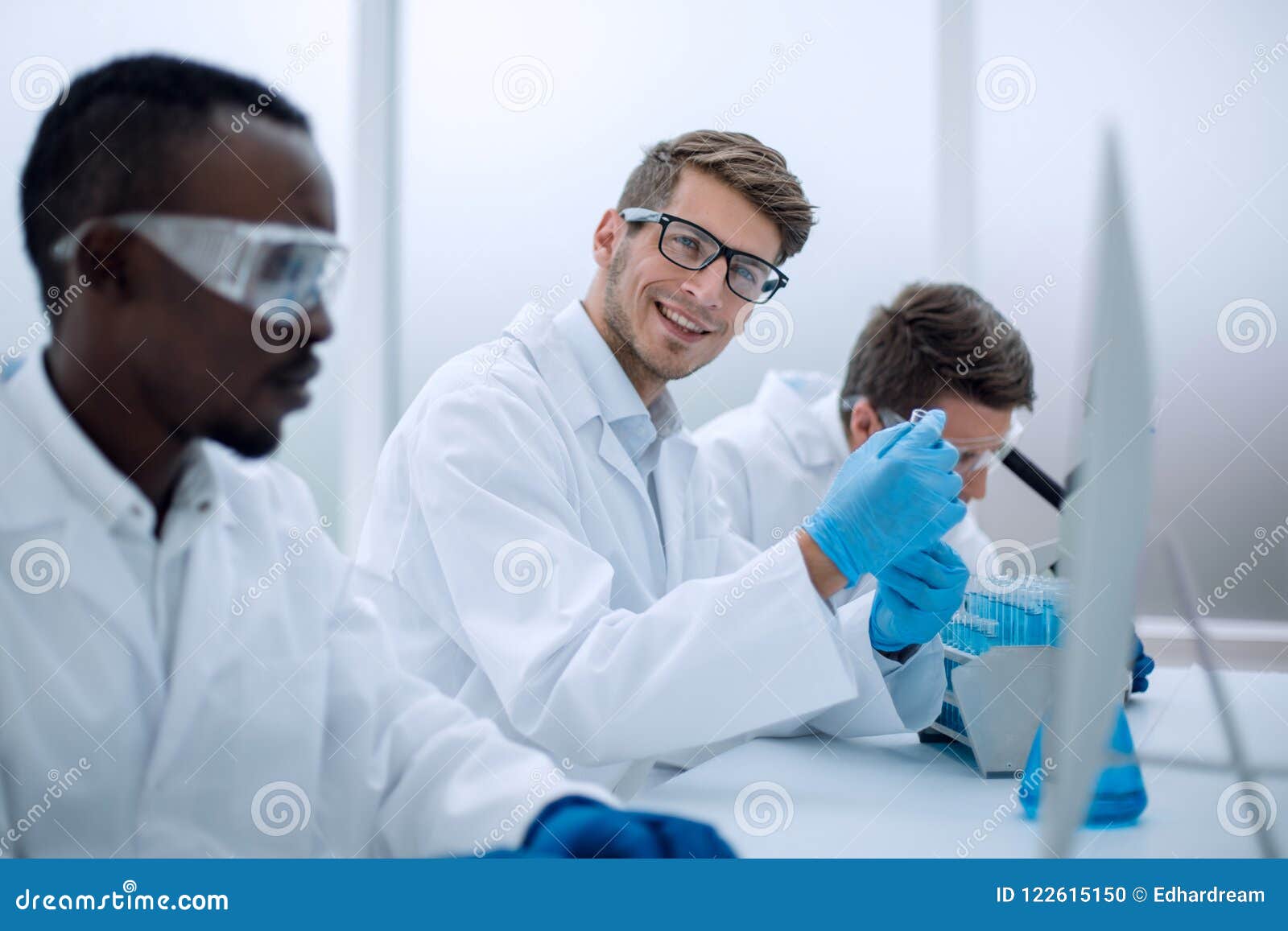 Successful Group Conducts Research in the Laboratory Stock Photo ...