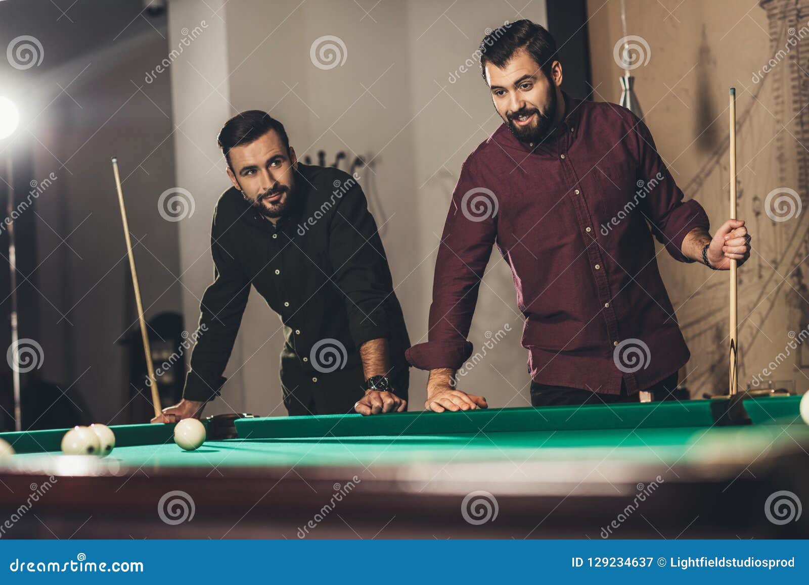 Successful Handsome Men Playing in Pool Stock Image - Image of ...