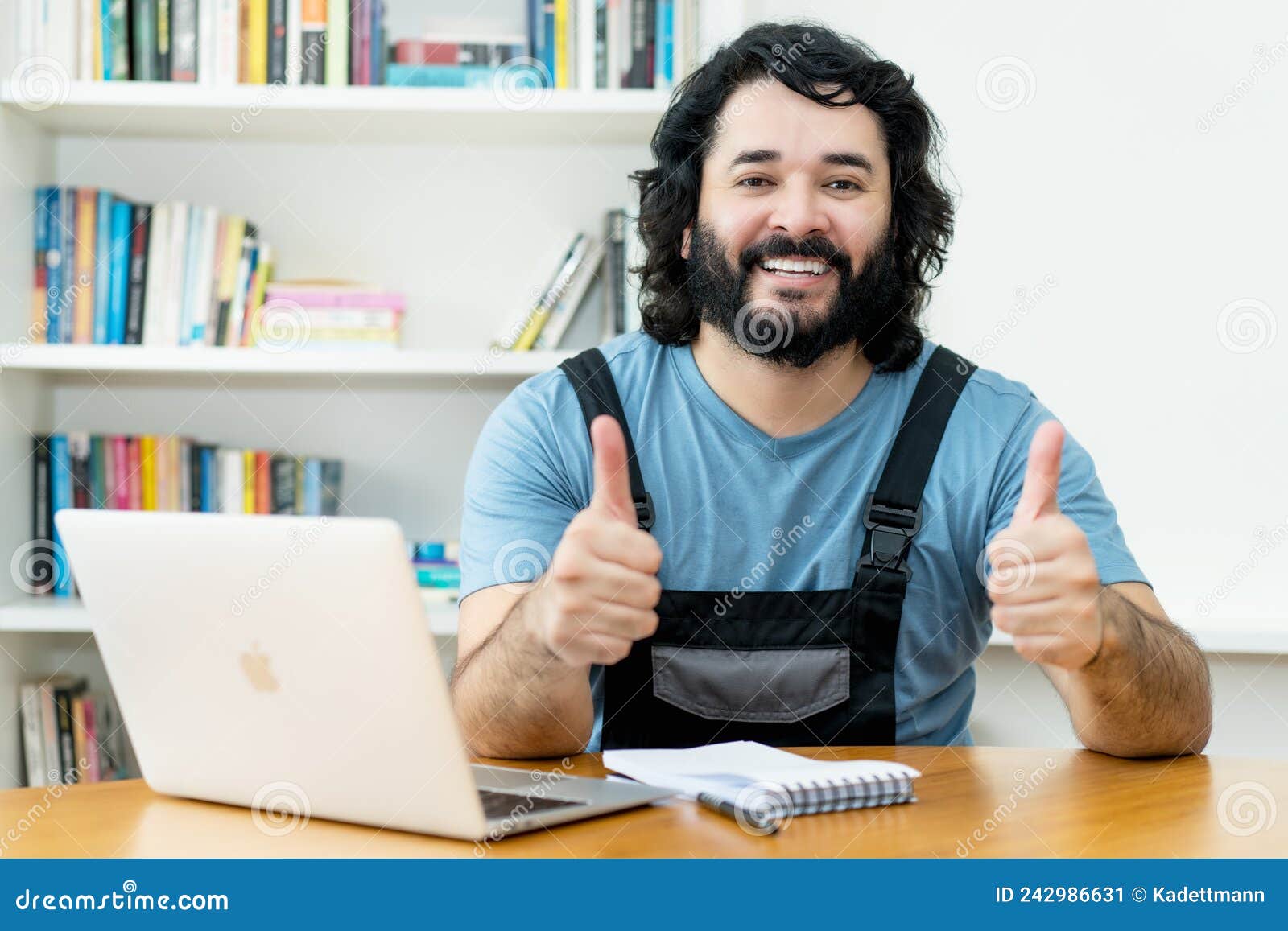 Successful Handyman with Beard at Computer Stock Image - Image of ...