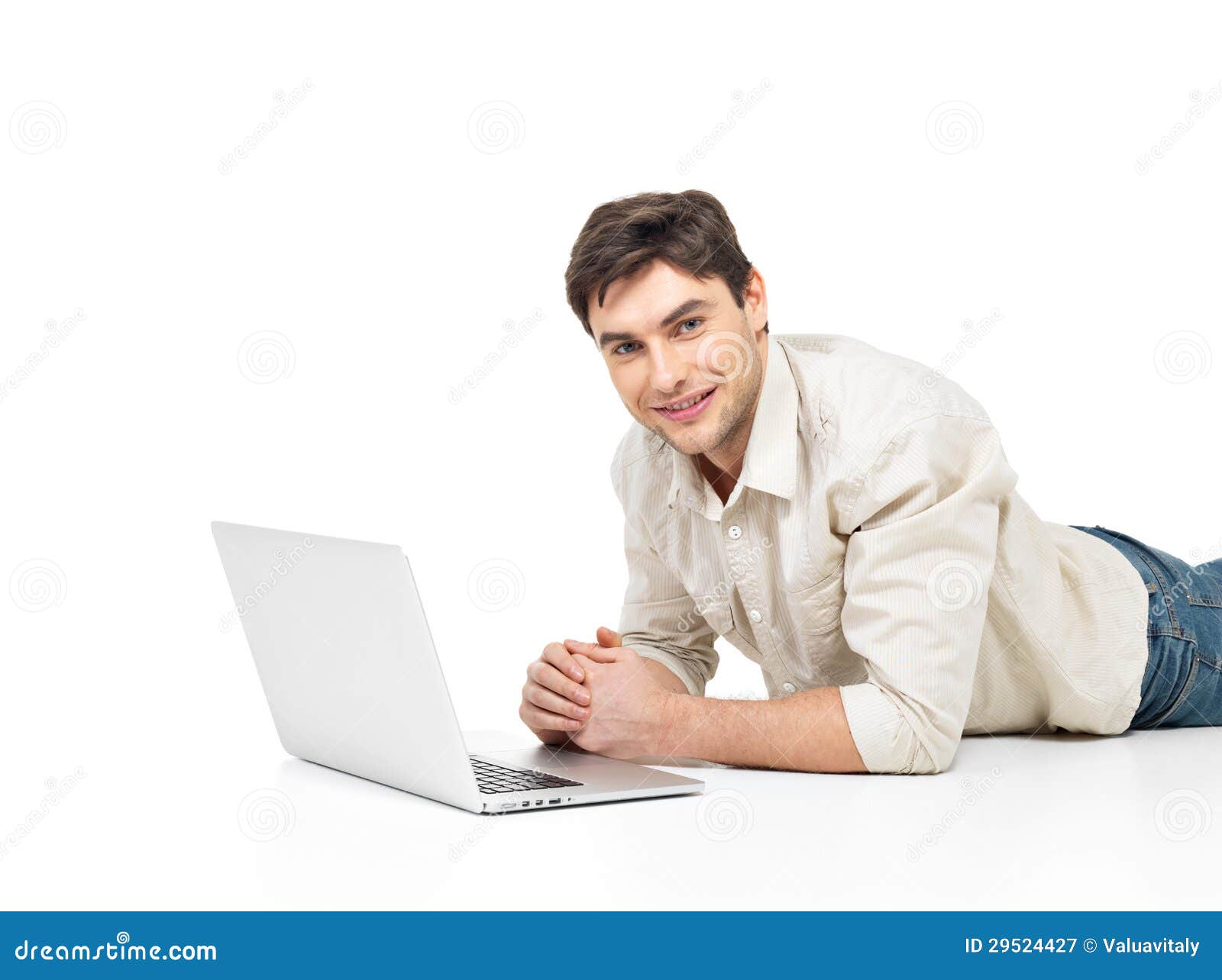 Successful Happy Man with Laptop Stock Image - Image of adult, isolated ...