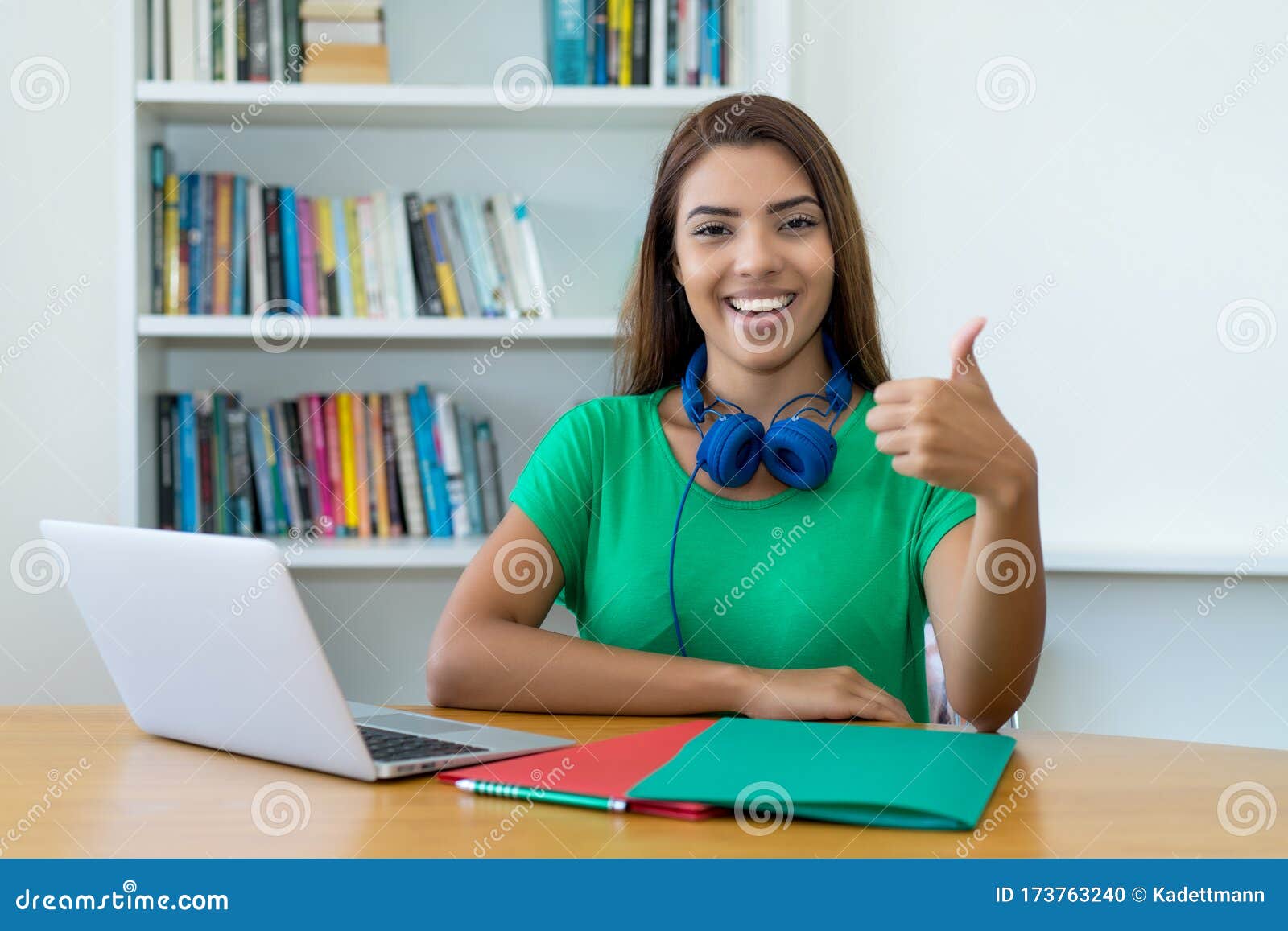 Successful Hispanic Female Student at Computer Stock Photo - Image of ...