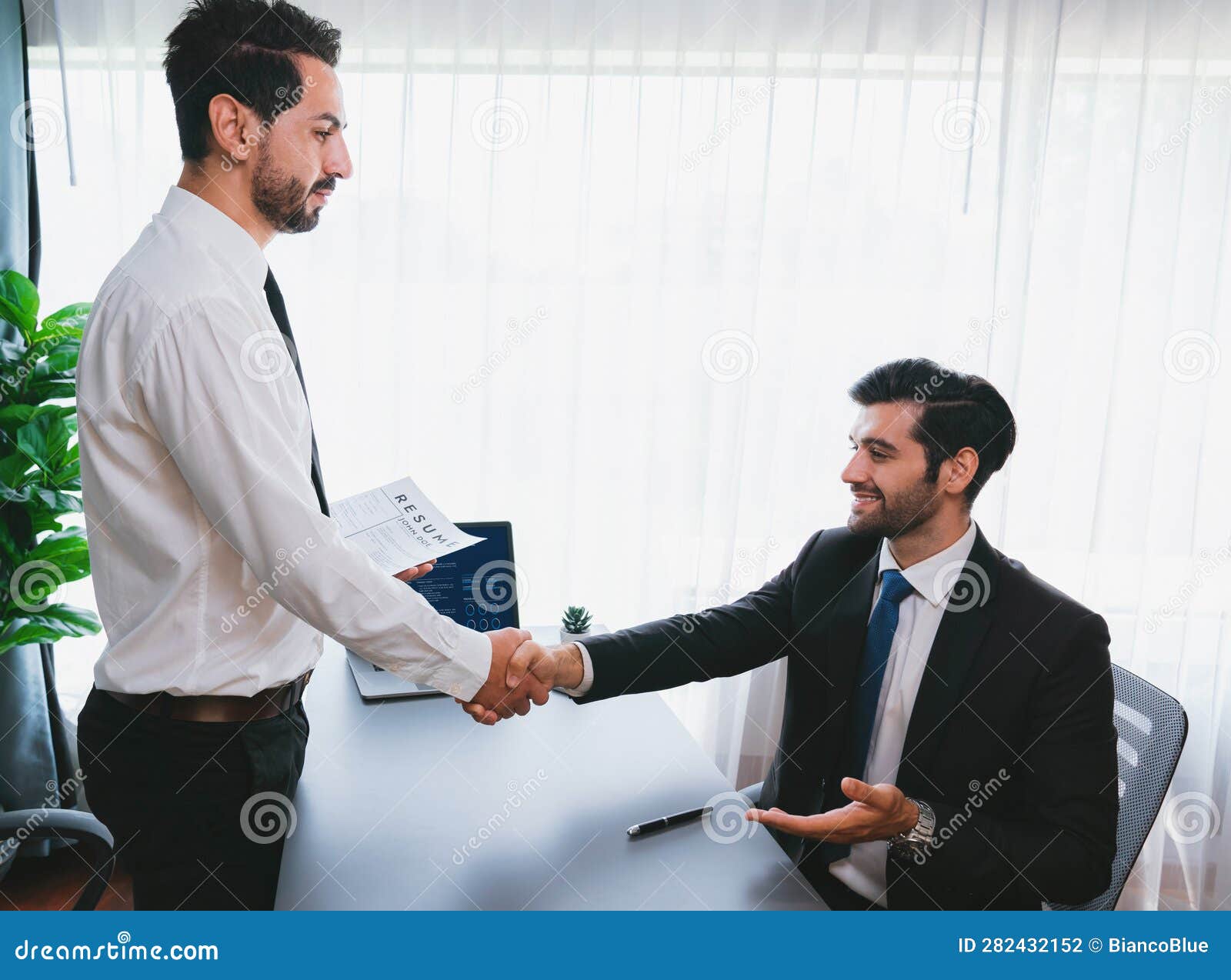 Successful Job Interview at Business Office with Handshake. Fervent ...