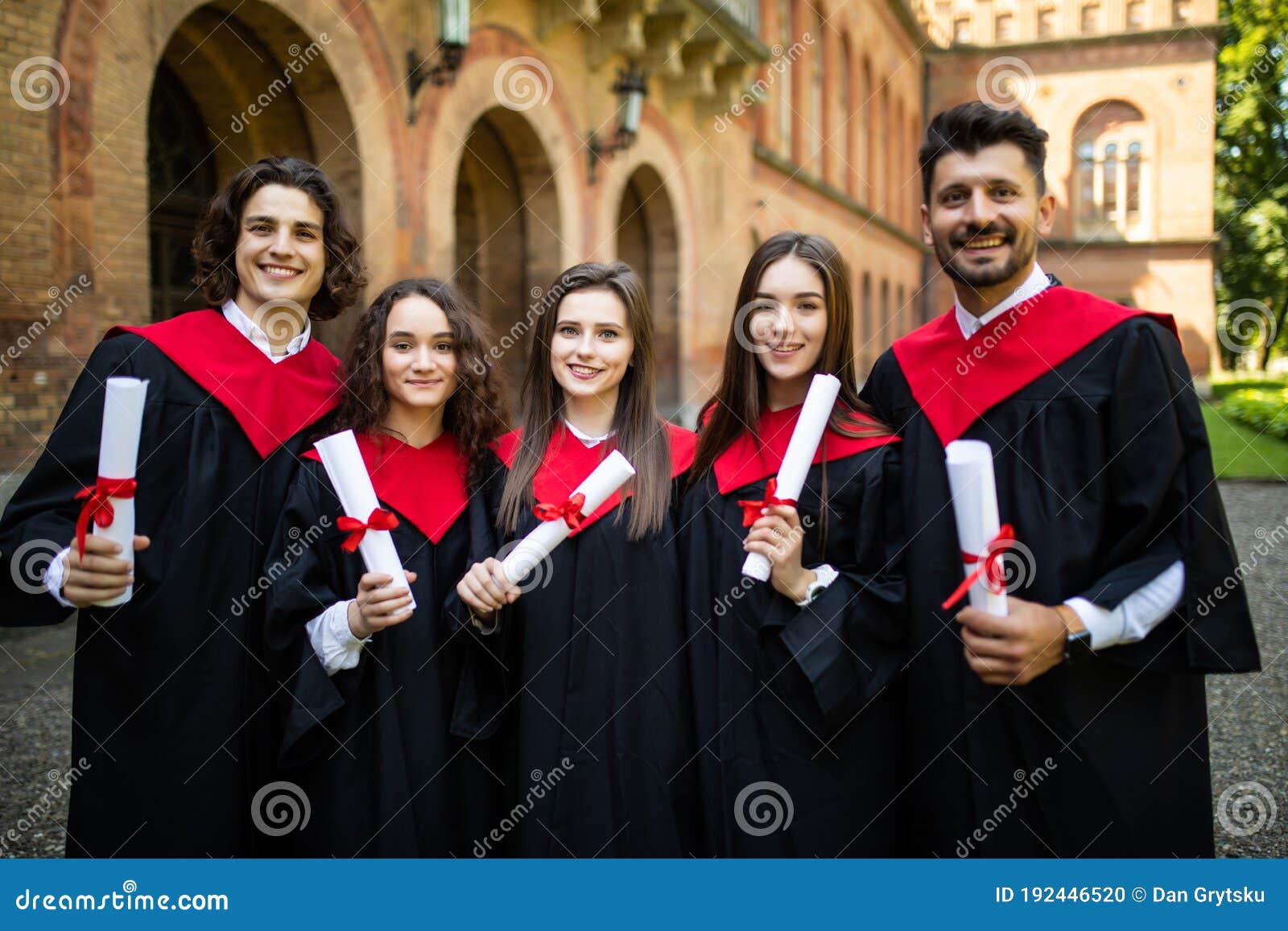 Successful Five Students With Congratulations Together Throwing ...