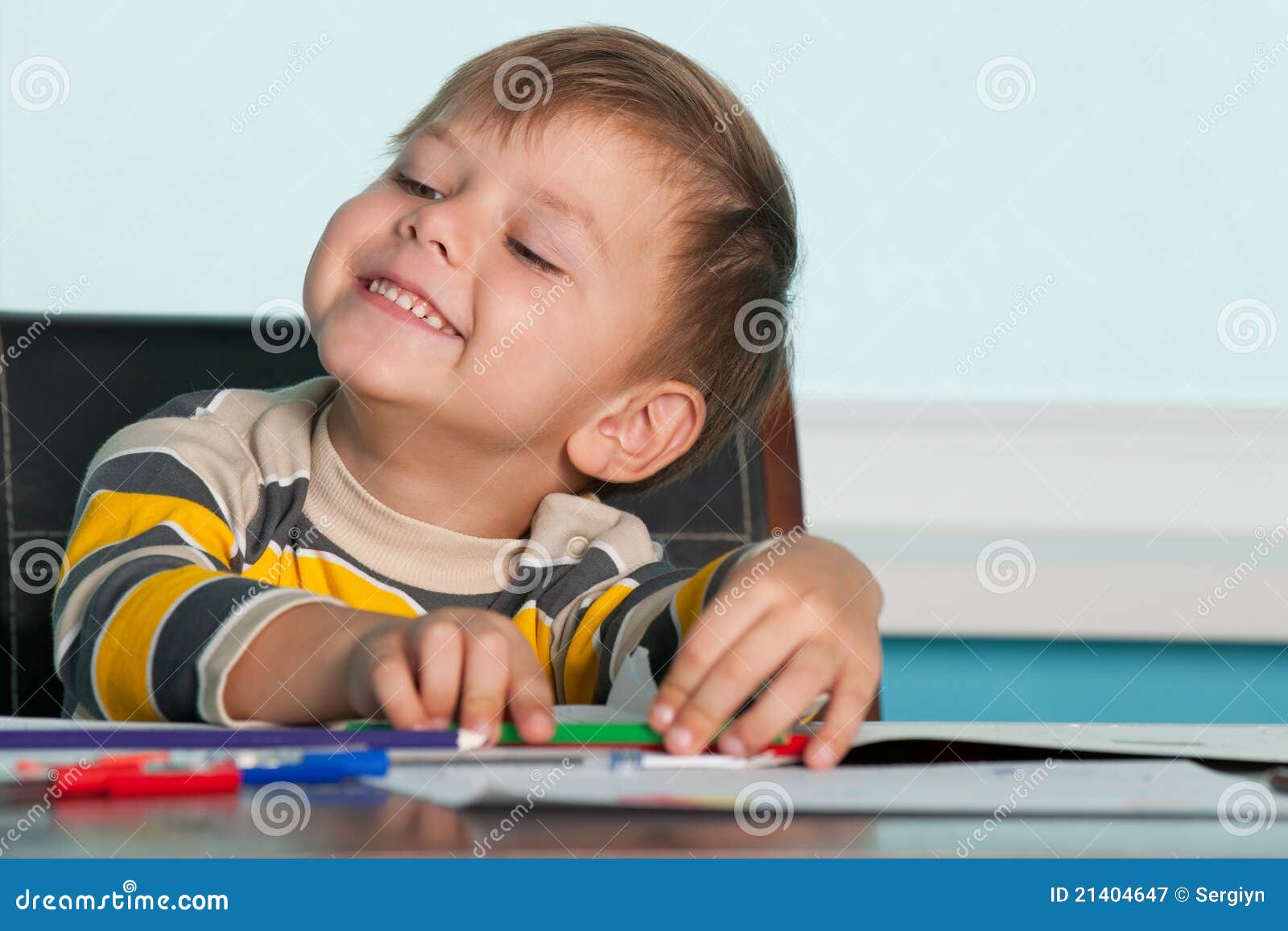 Successful Little Boy at the Desk Stock Image - Image of little, child ...