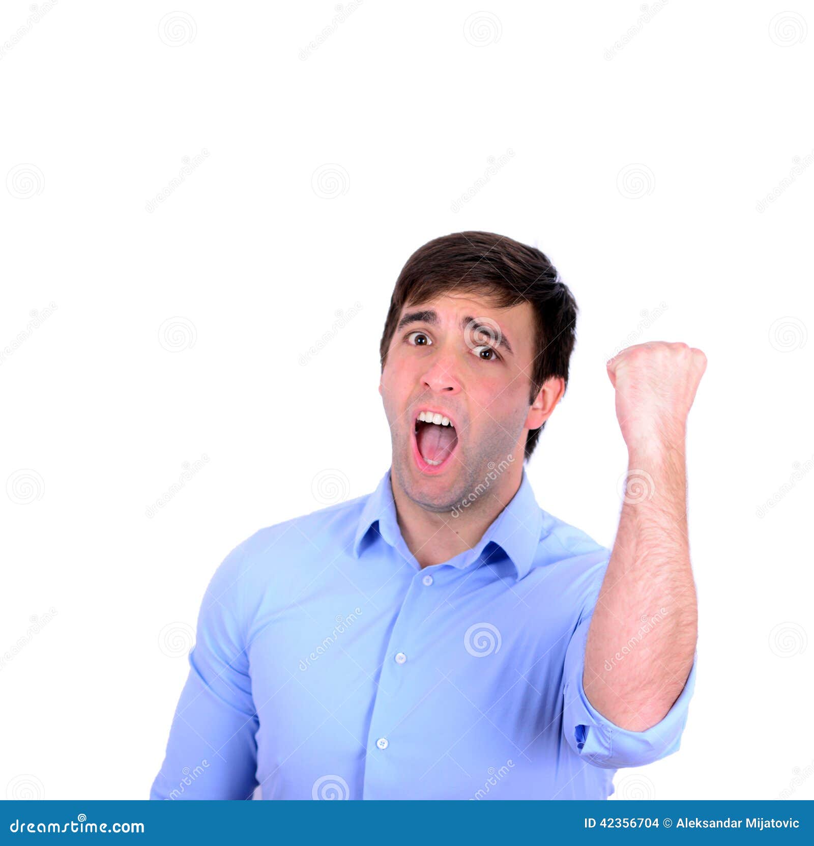 Successful Man Celebrating with Arms Up and Shouting of Joy Isolated on ...