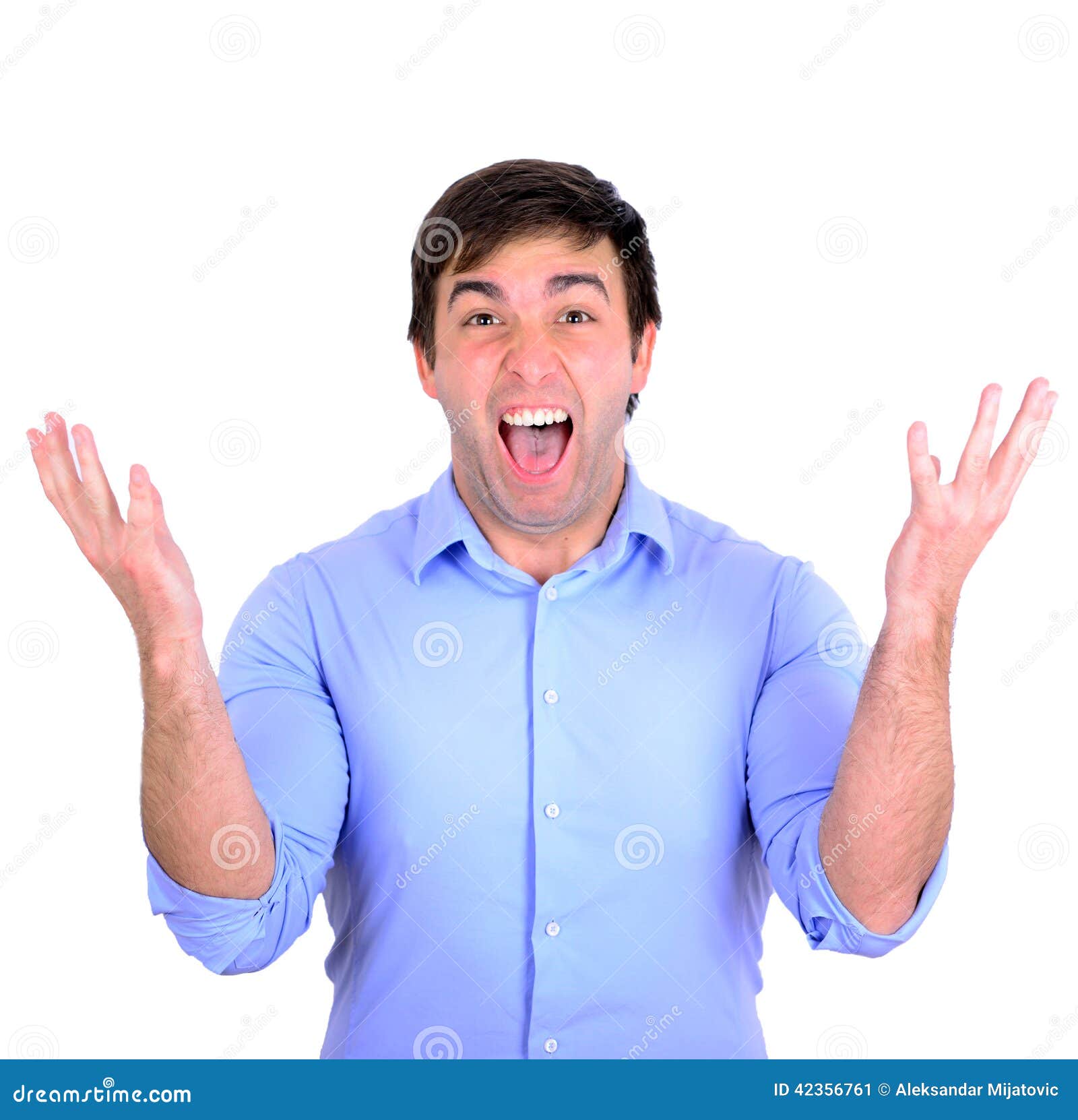 Successful Man Celebrating with Arms Up and Shouting of Joy Isolated on ...