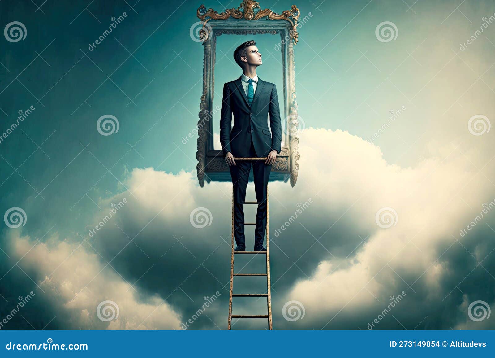Successful Man Climbing Career Stairway To Heaven Stock Illustration