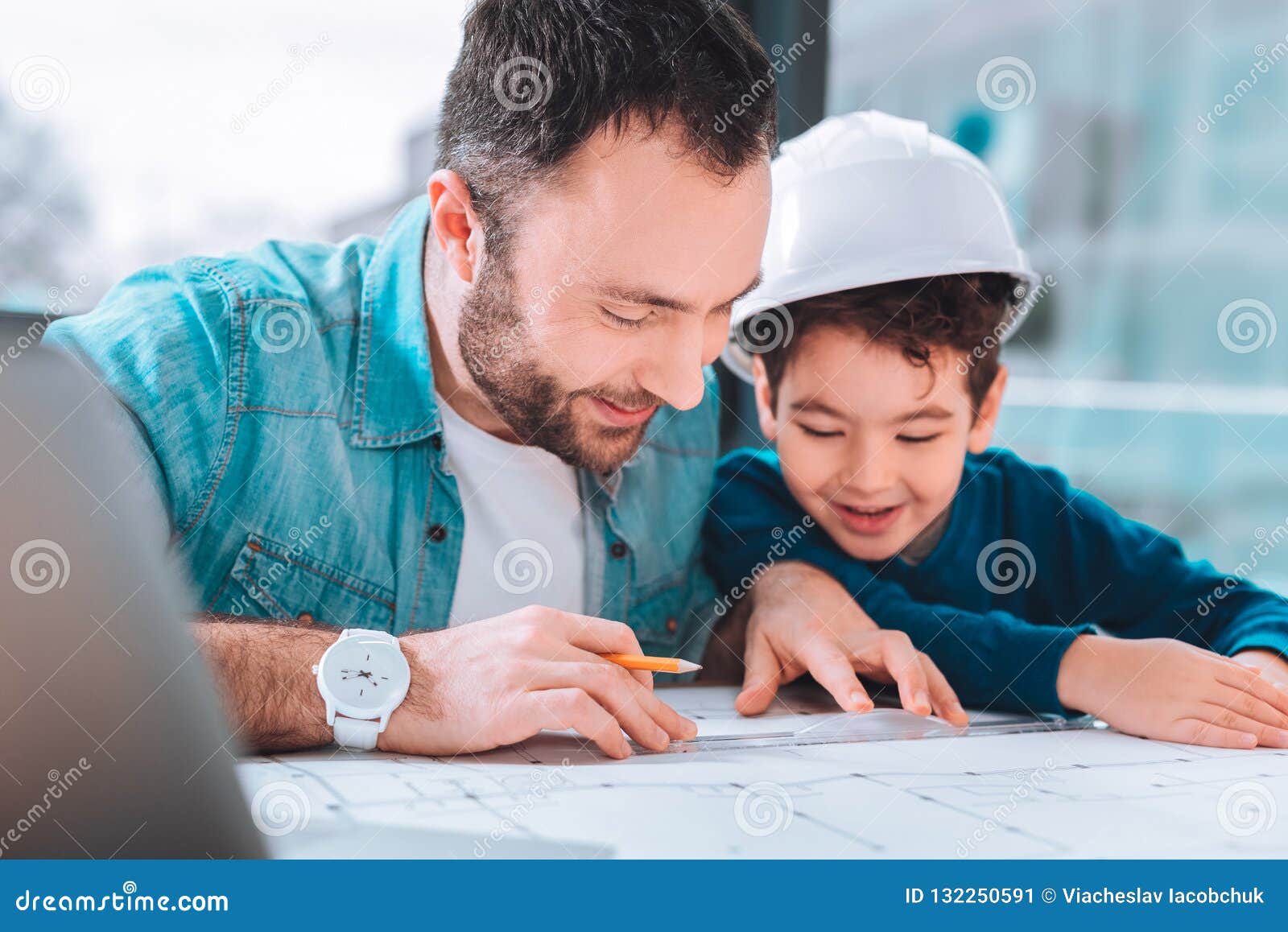 Successful Man and His Son Thinking about the New Project Stock Image ...