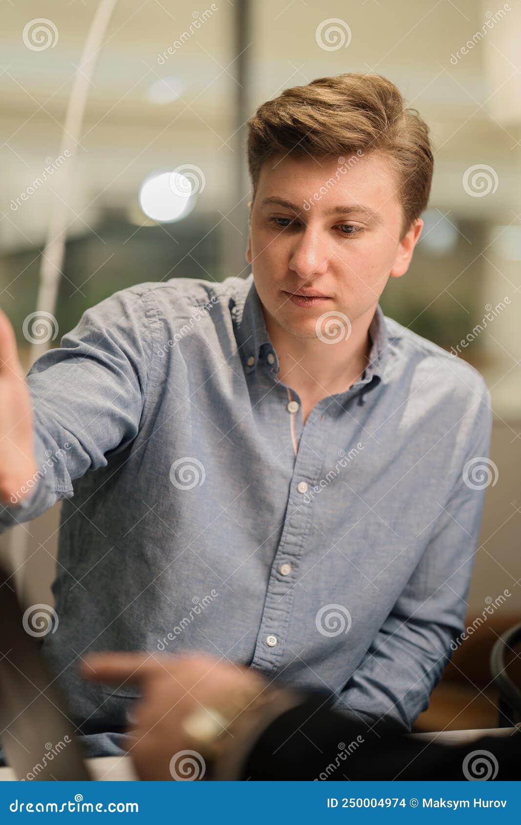 Successful Man Office Worker Looks at Colleagues during Work Process in ...