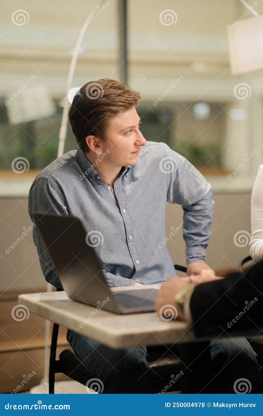 Successful Man Office Worker Looks at Colleagues during Work Process in ...