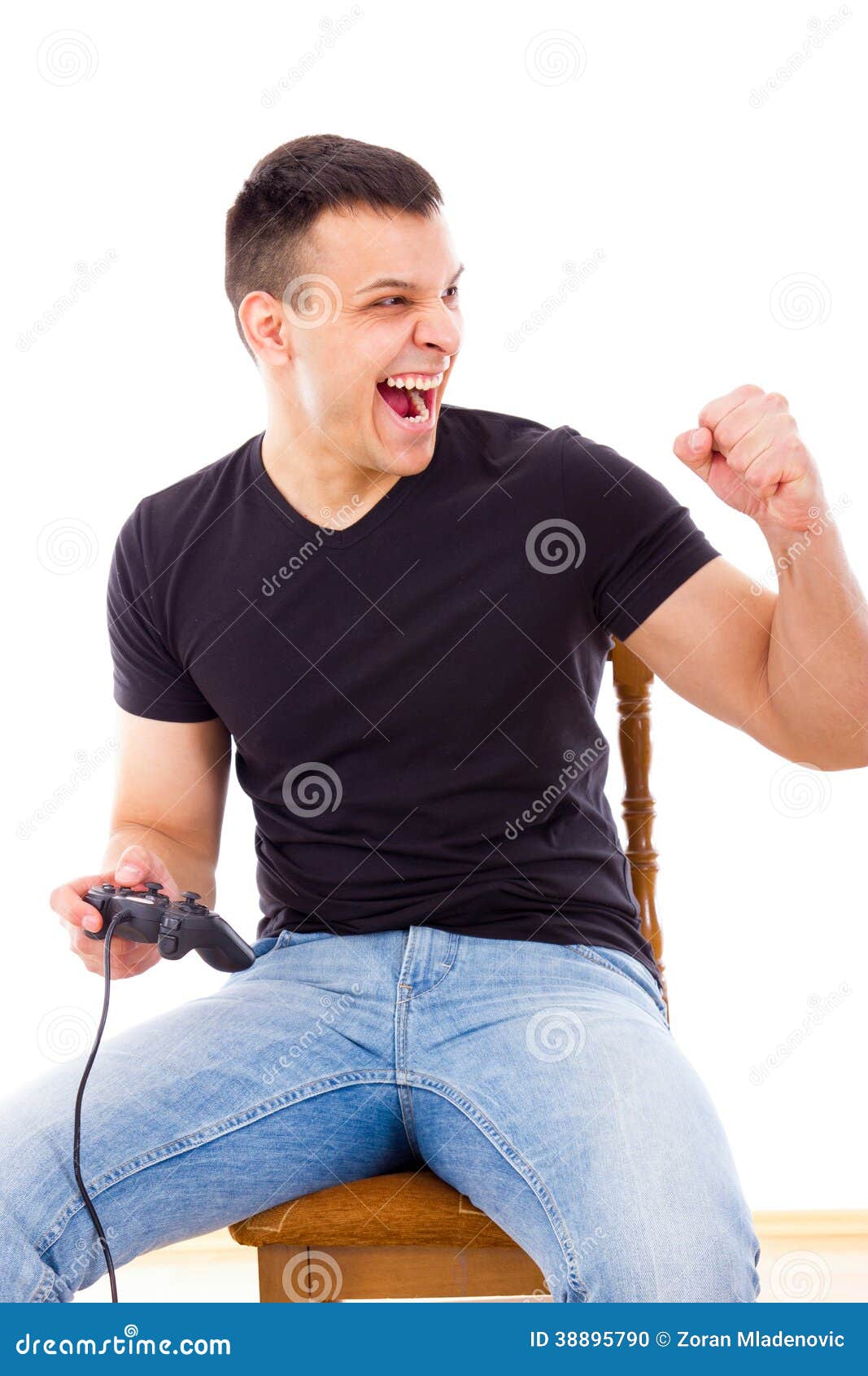 Successful Man Playing Computer Game with Joystick Stock Photo - Image ...